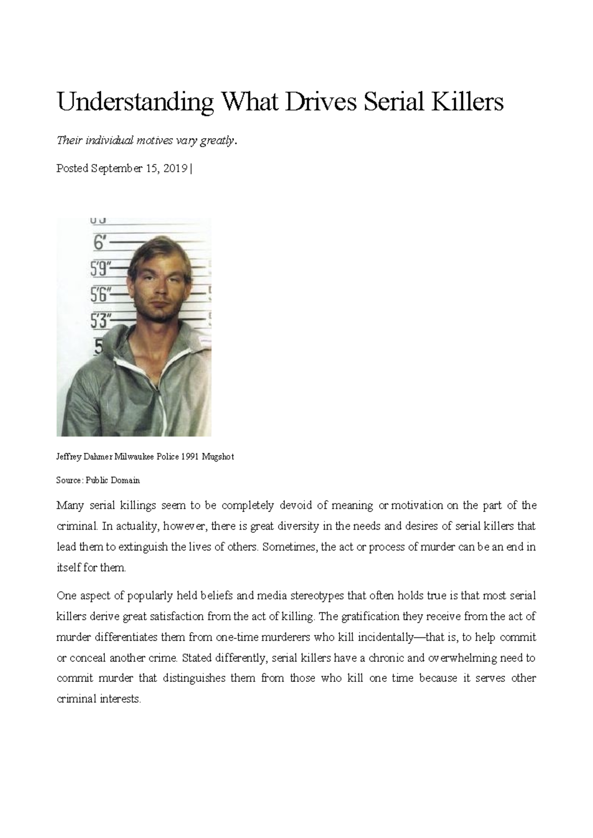 Understanding What Drives Serial Killers - Posted September 15, 2019 ...