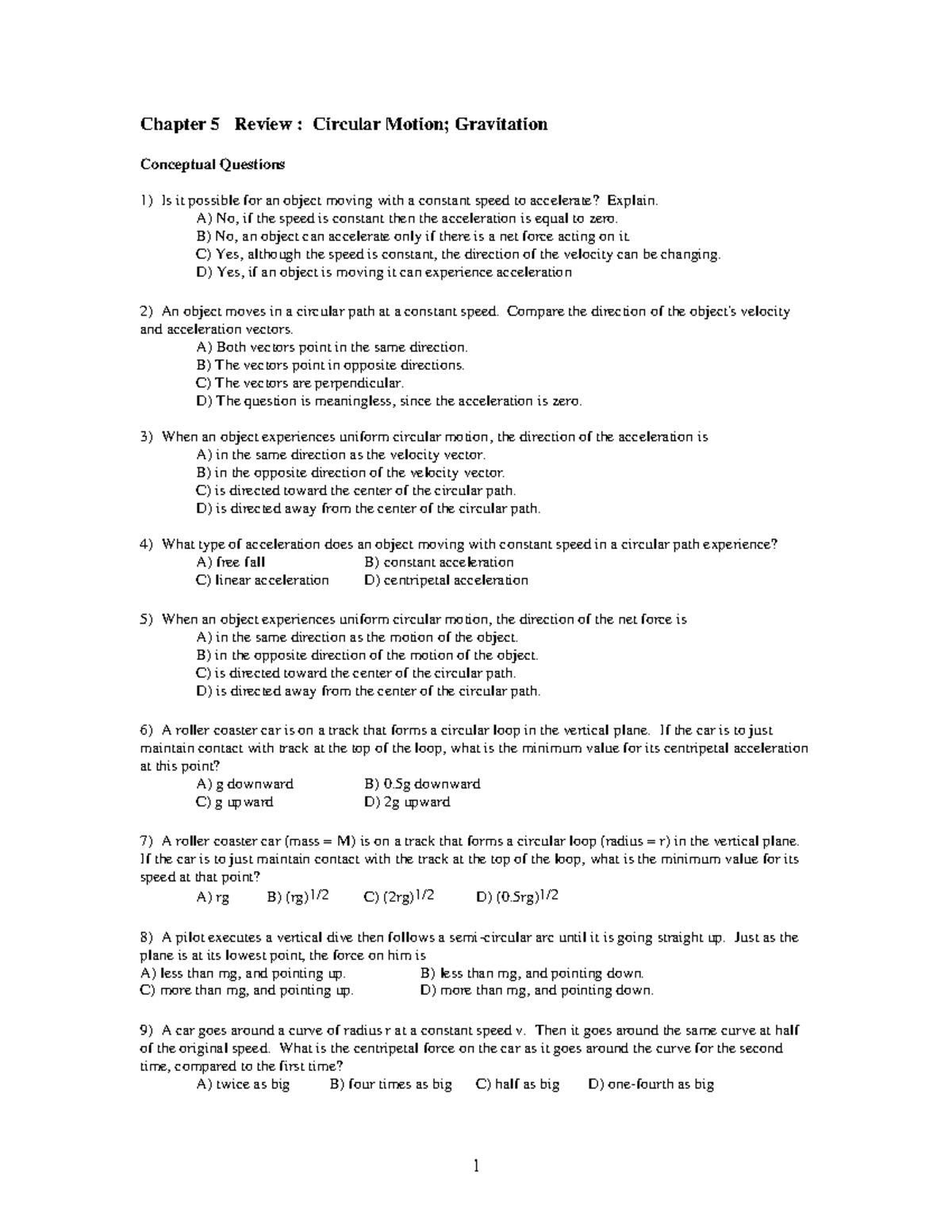 2021 MC Circular motion gravity review - 1 Chapter 5 Review : Circular ...