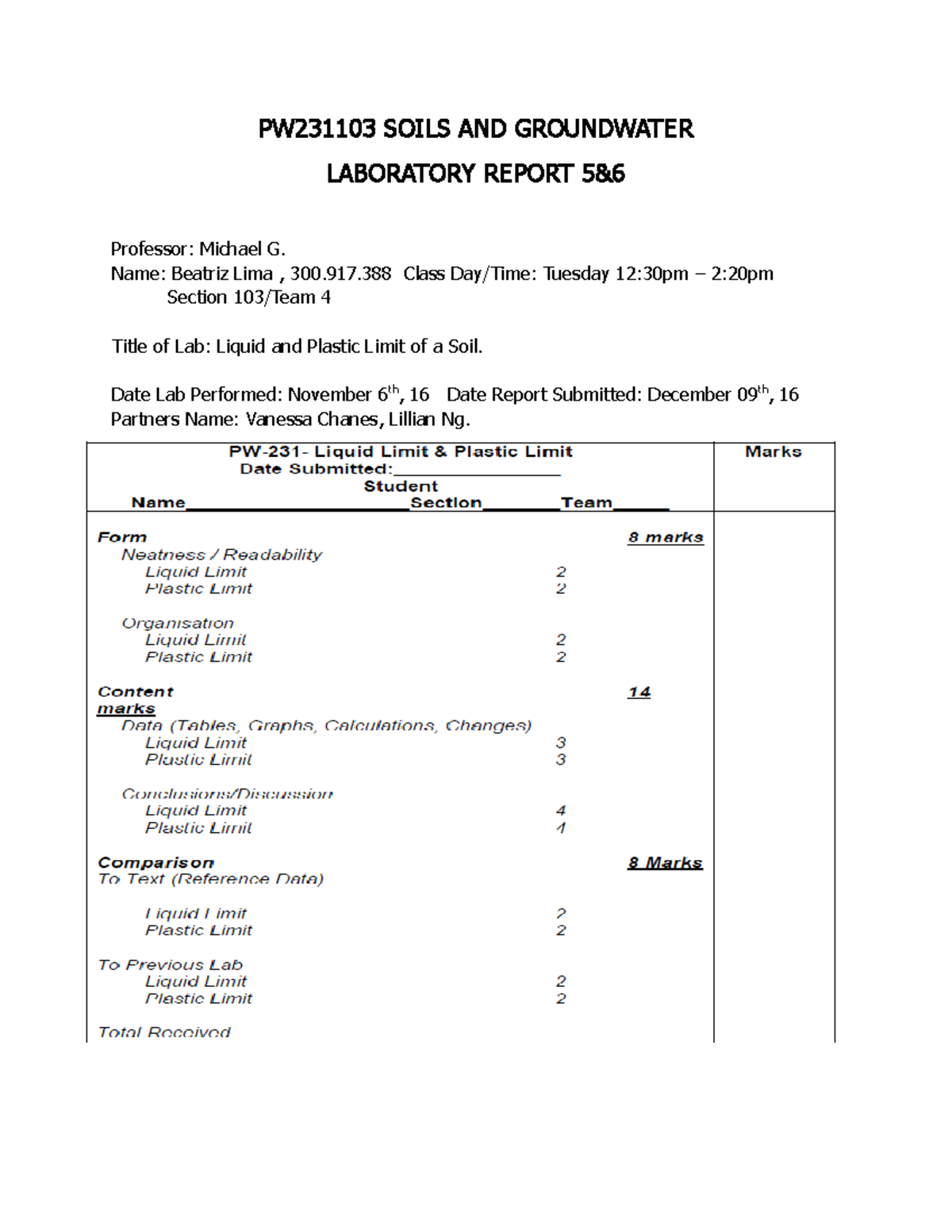 LAB Report 5&6 - PW231103 SOILS AND GROUNDWATER LABORATORY REPORT 5 ...