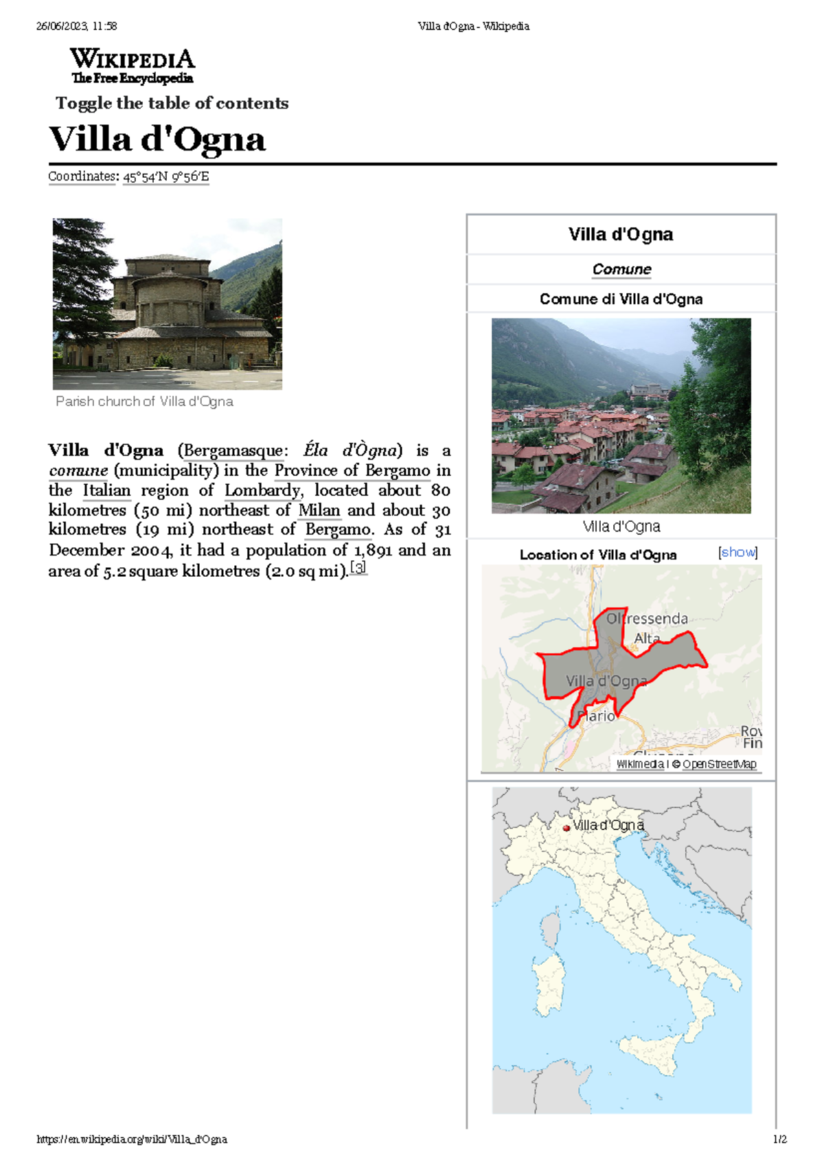Villa d'Ogna - Wikipedia - UWL - Studocu