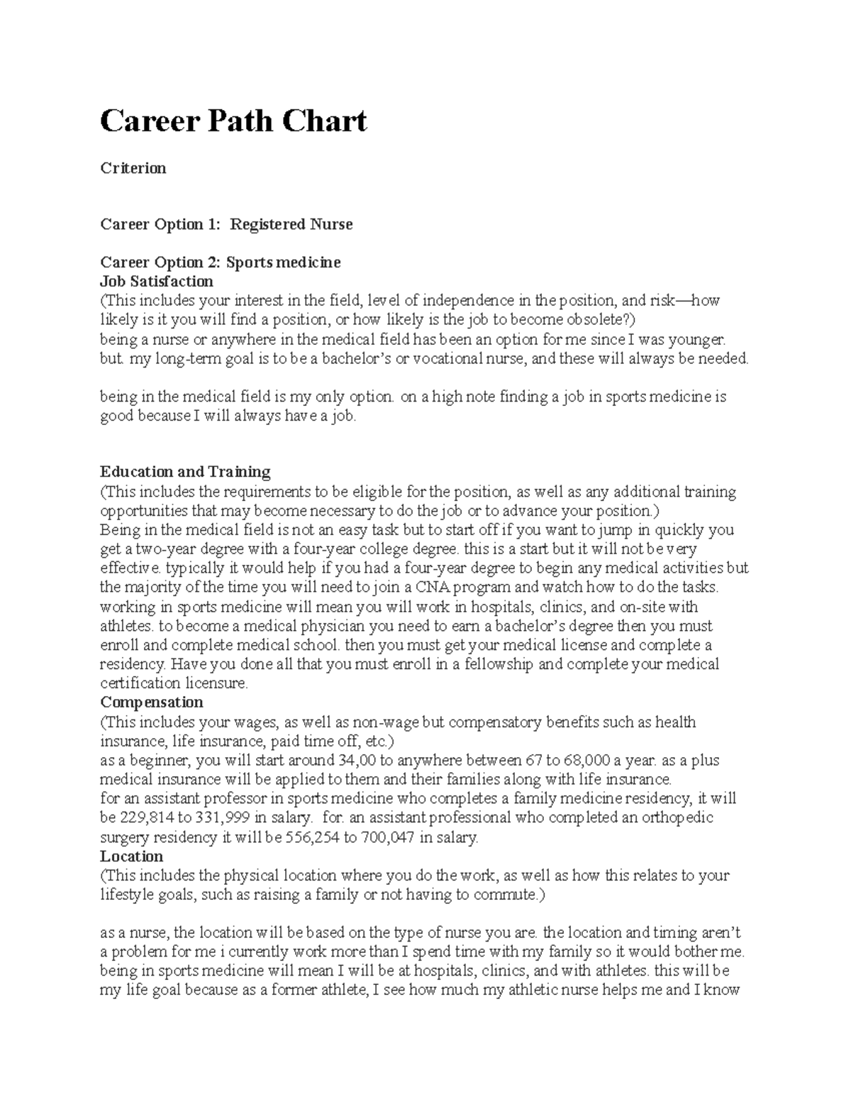 Career path - FLVS - Career Path Chart Criterion Career Option 1 ...