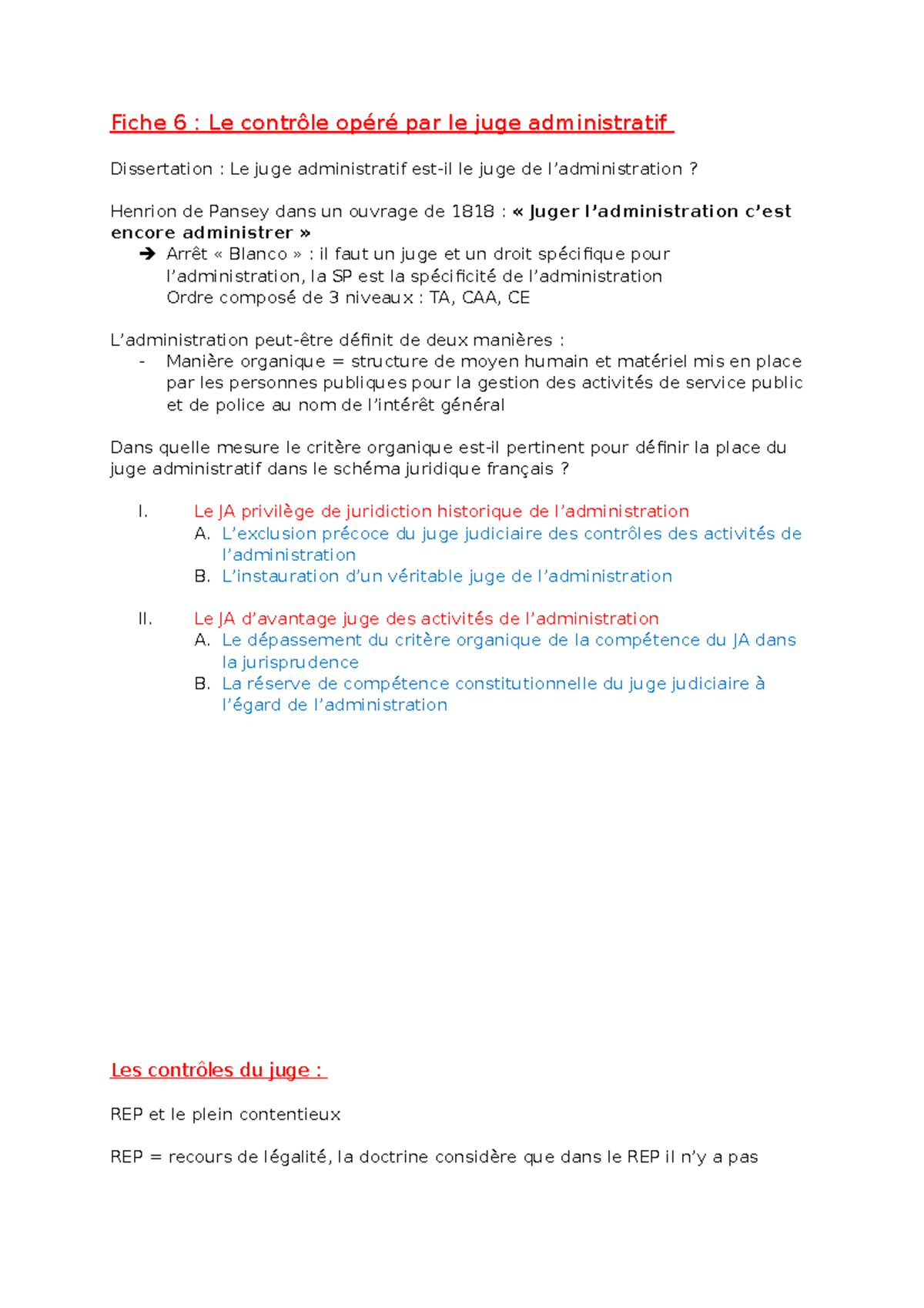 Fiche 6 Le contrôle opéré par le juge administratif - Fiche 6 : Le ...