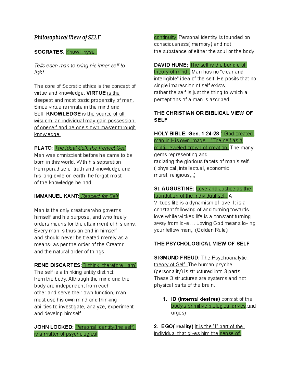 Uself- LESS 1 - psychological view of the self - Philosophical View of ...