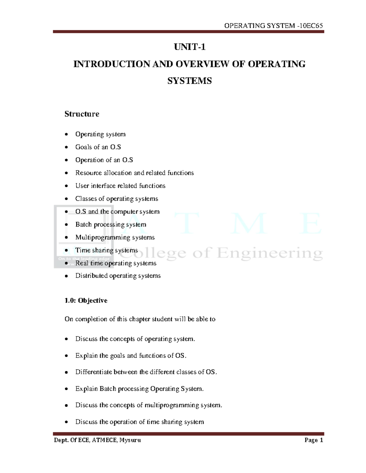 Os-notes-final - Operating system preferences - UNIT- INTRODUCTION AND ...
