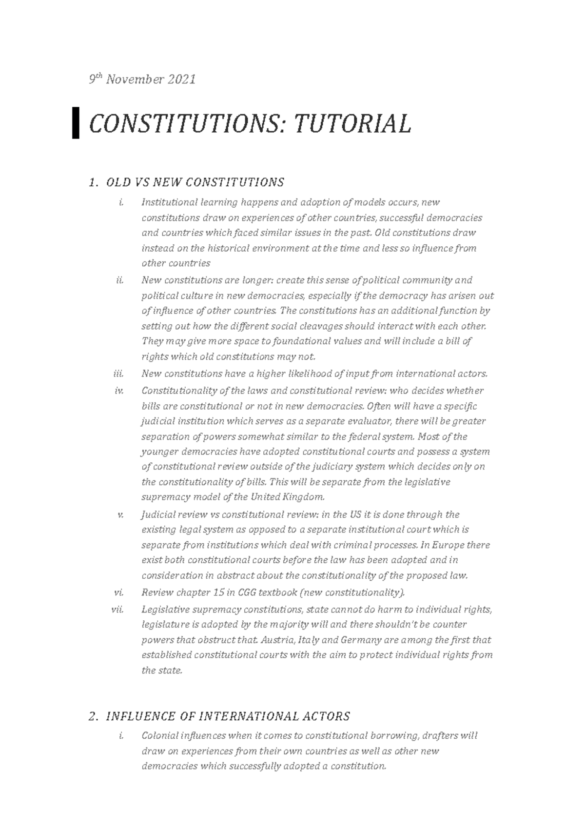 Constitutions tutorial - 9 th November 2021 CONSTITUTIONS: TUTORIAL 1 ...