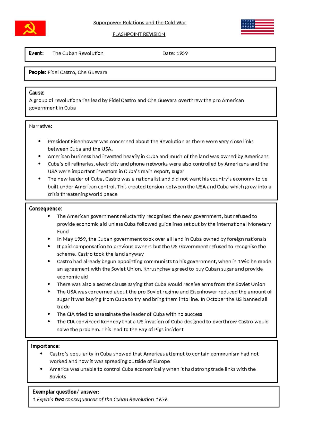 11. Cuban Revolution Revision Card - Superpower Relations and the Cold ...