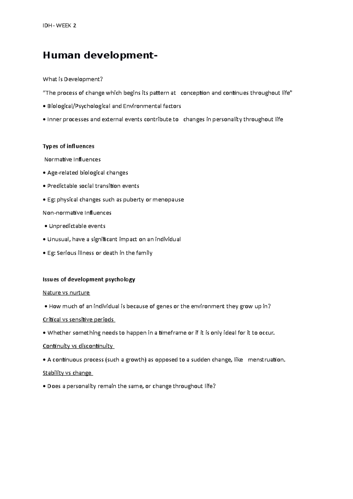 Enquiry 1 week 2 Human development notes - Human development- What is ...