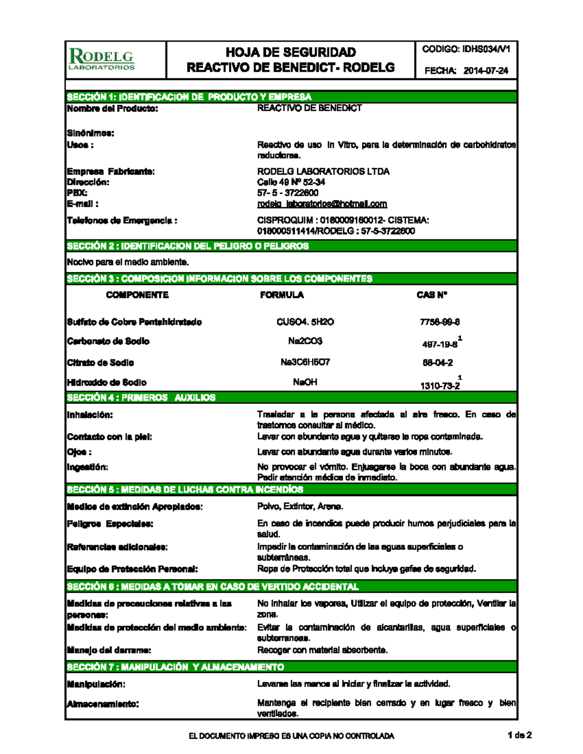 FS Reactivo DE Benedict - Química - Unicórdoba - Studocu