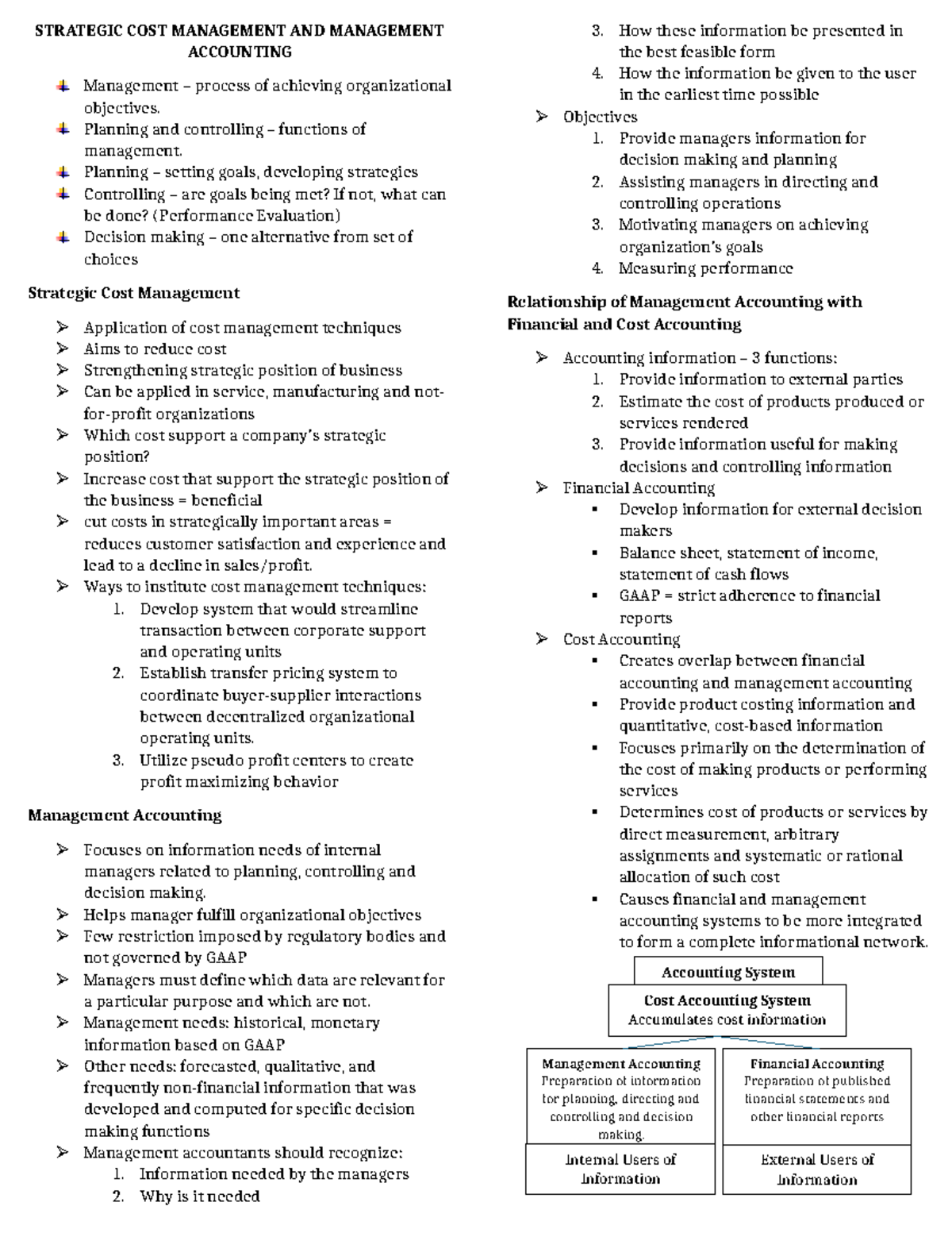 CH1 - STRATEGIC COST MANAGEMENT AND MANAGEMENT ACCOUNTING Management – process of achieving ...