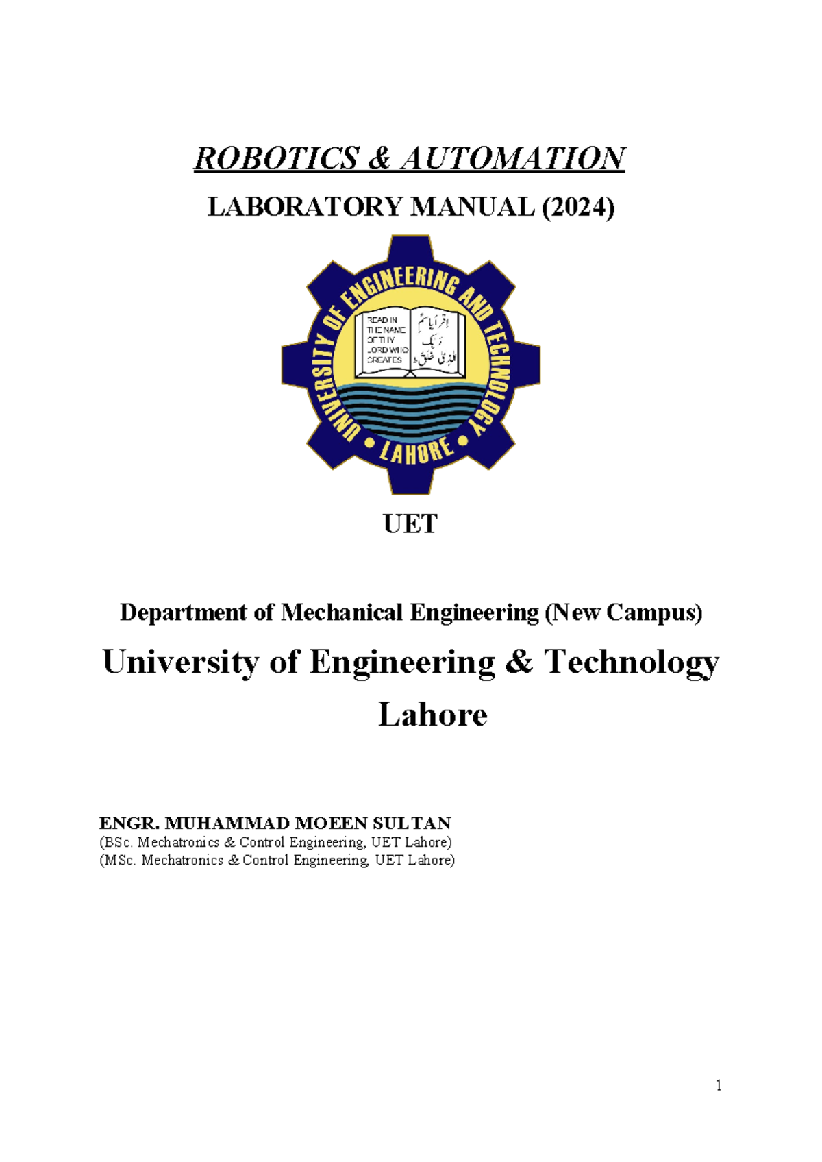 Robotics Manual Group 10 - ROBOTICS & AUTOMATION LABORATORY MANUAL ...