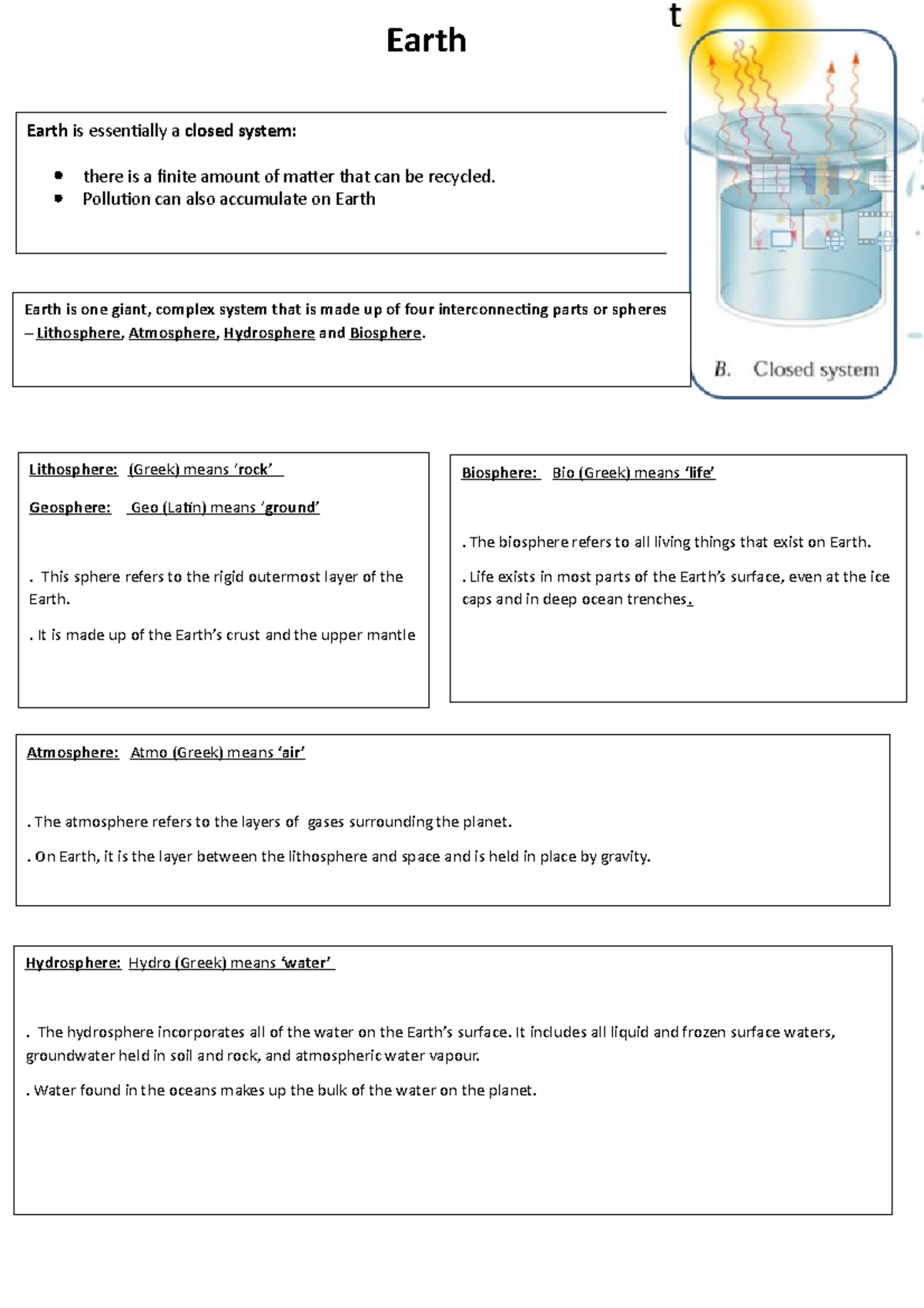 Earth Notes - From PPt - Earth is essentially a closed system: there is ...