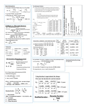 IA Part TWO Cheat Sheet final 1 - Bonds 1) CPN PMT 2) Current Yield ...