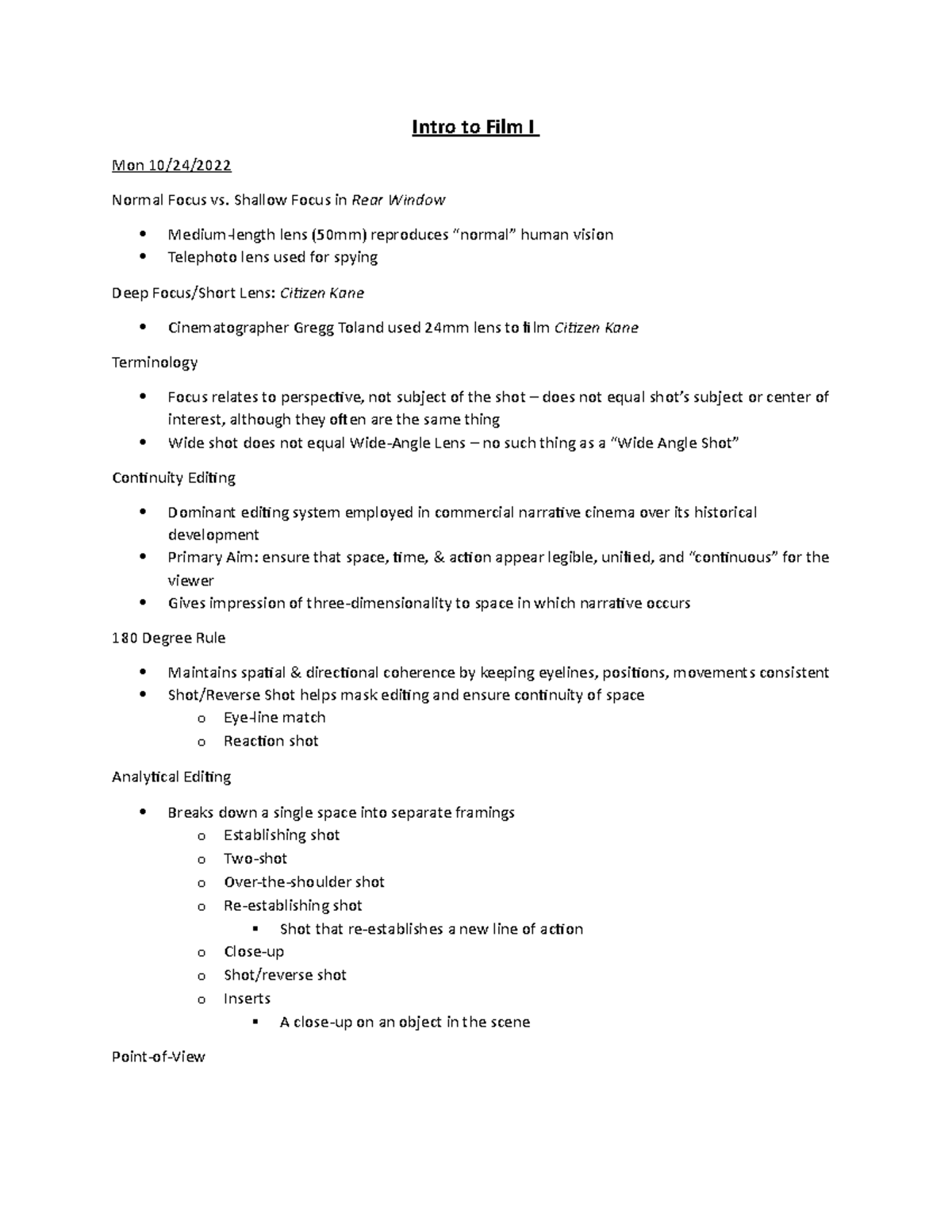 2022-24-10 Intro to Film I - Intro to Film I Mon 10/24/ Normal Focus vs ...