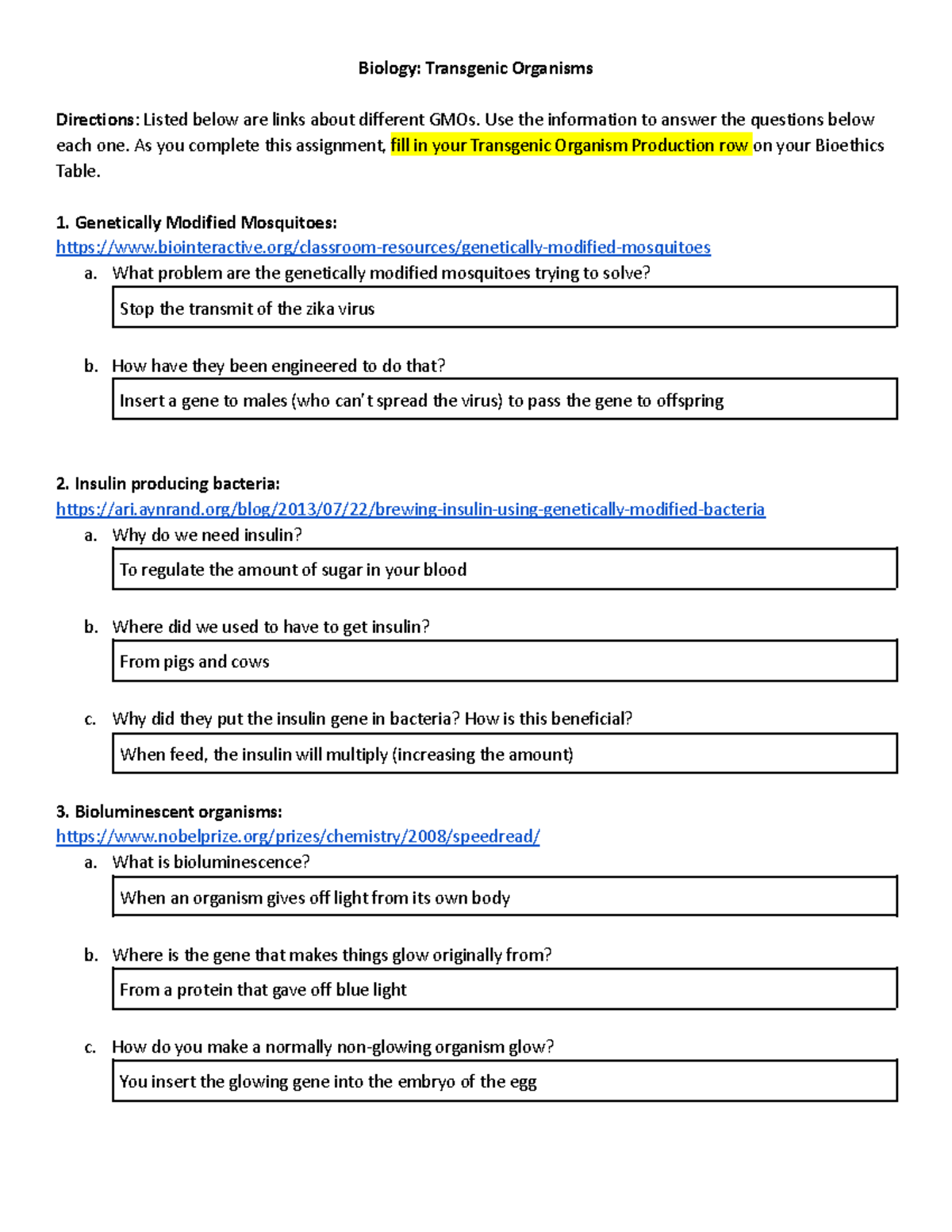 Biology - Transgenic Organisms Review - Biology: Transgenic Organisms ...