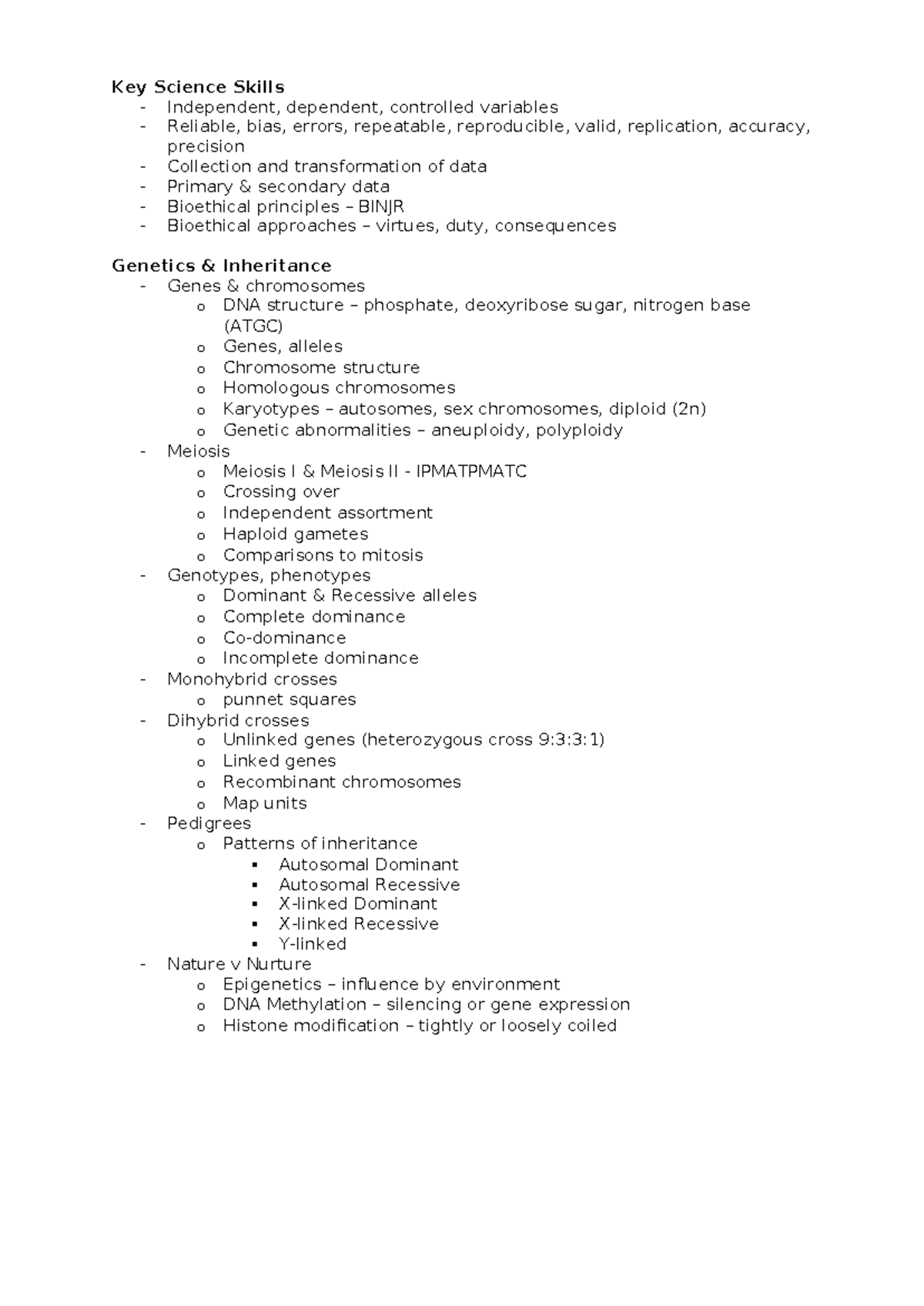 Unit 2 Biology exam checklist - Key Science Skills - Independent ...