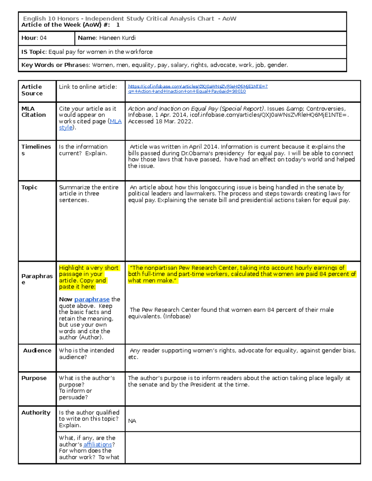 Copy of Article of the Week - Critical Analysis Chart - Erdmann ...