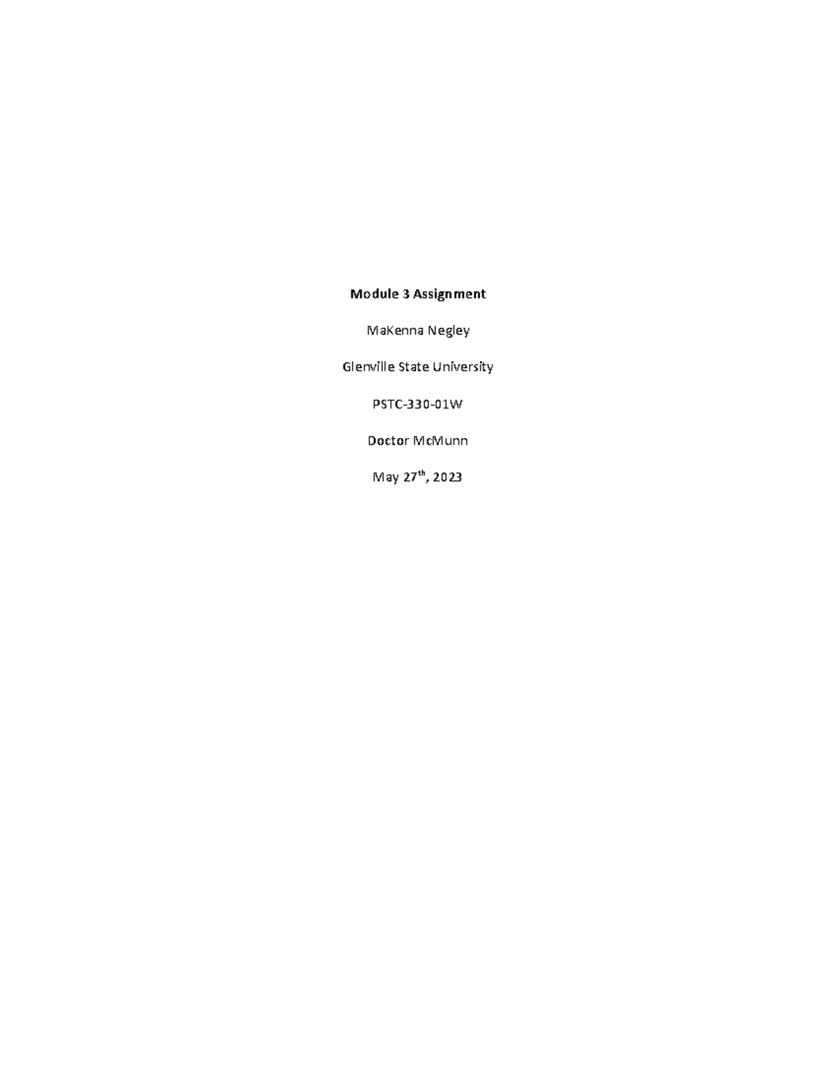 Module 3 Assignment 1 - Module 3 Assignment MaKenna Negley Glenville ...
