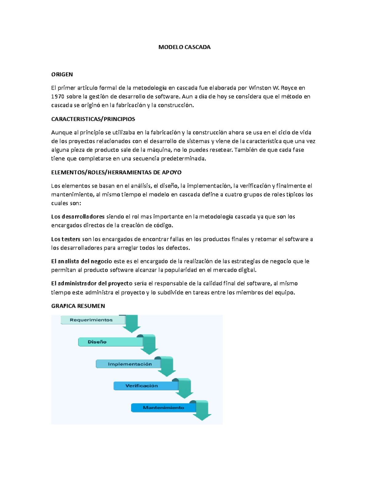 FORO Ejemplo Metodologia A Utilizar - MODELO CASCADA ORIGEN El primer ...