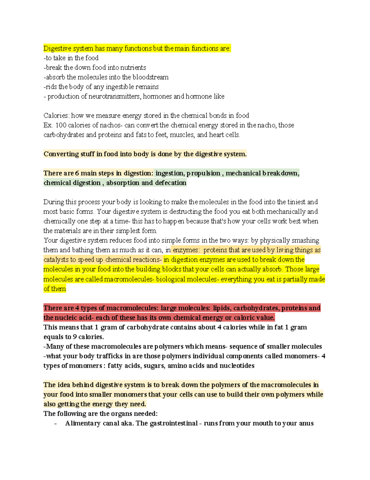 Midterm 1 Anp 1105 Lecture Notes Digestive System Has Many Functions But The Main Functions