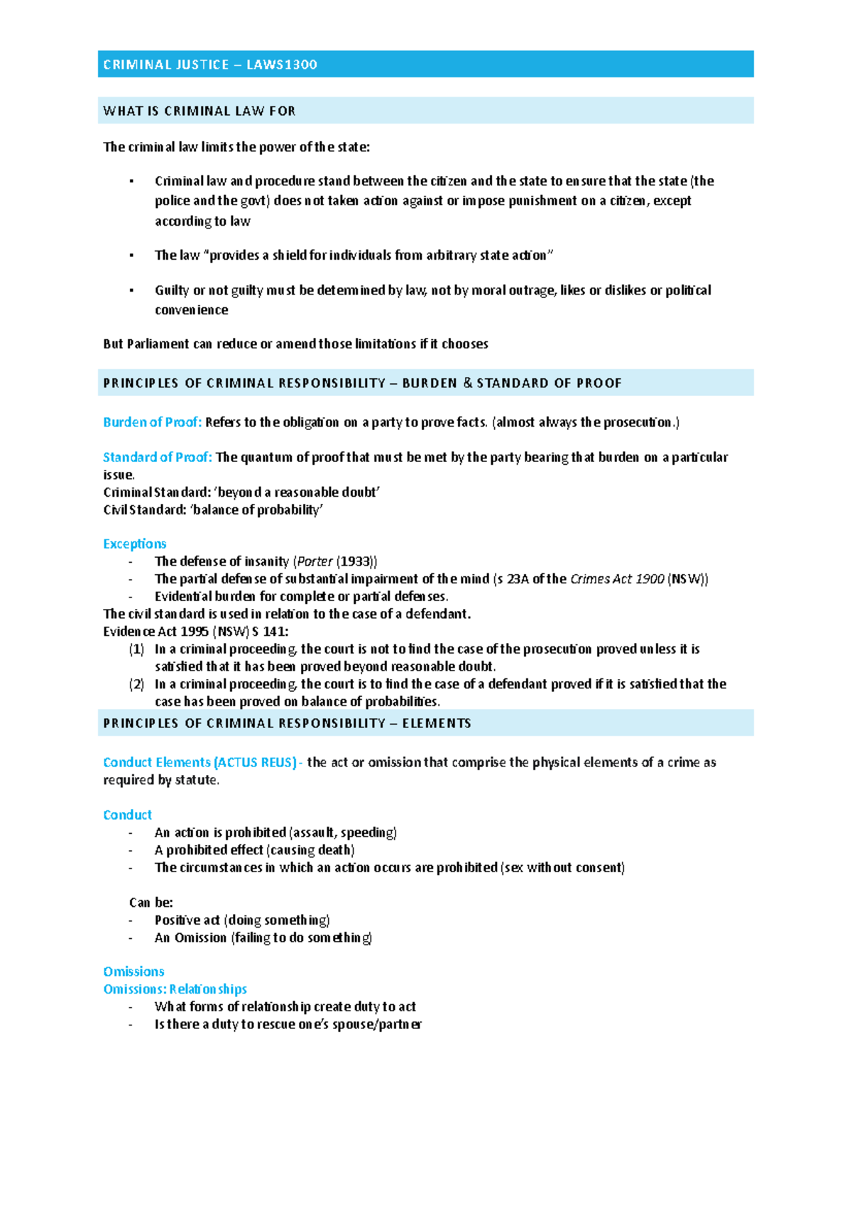 LAWS1300 Notes 2022 - CRIMINAL JUSTICE – LAWS WHAT IS CRIMINAL LAW FOR ...
