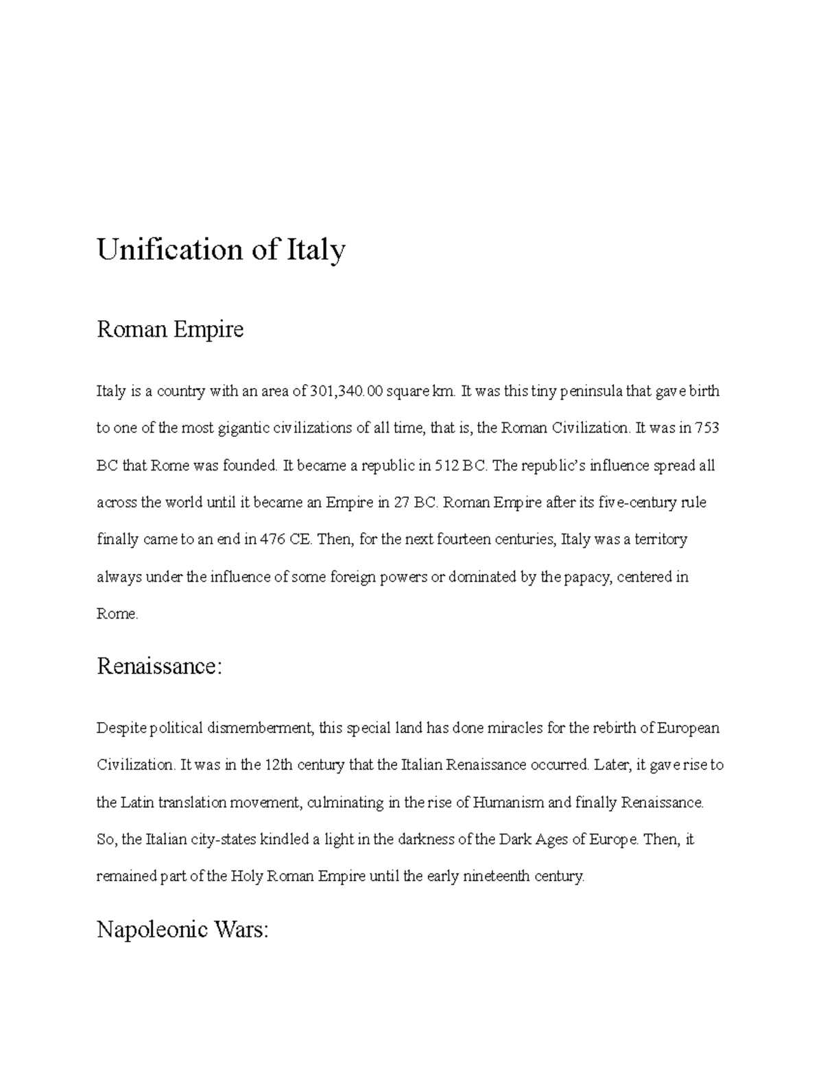 Italian-unification-2 - Unification of Italy Roman Empire Italy is a ...