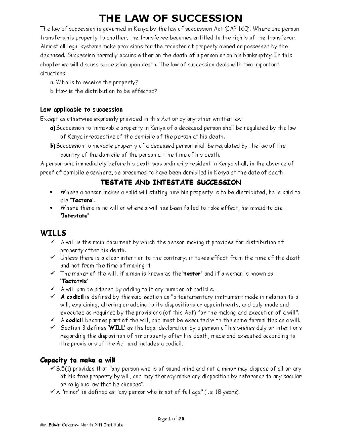 Topic 15 THE LAW OF Succession - THE LAW OF SUCCESSION The law of ...