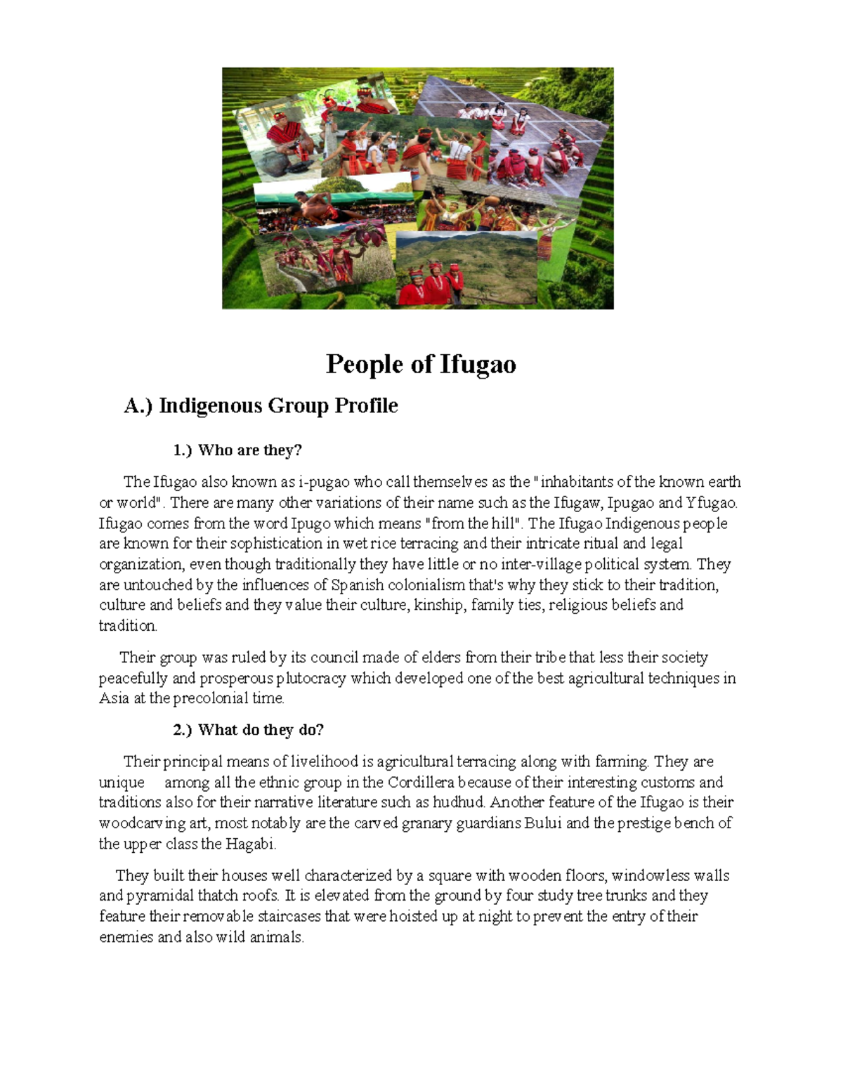 CASE Study ifugao - People of Ifugao A.) Indigenous Group Profile 1 ...