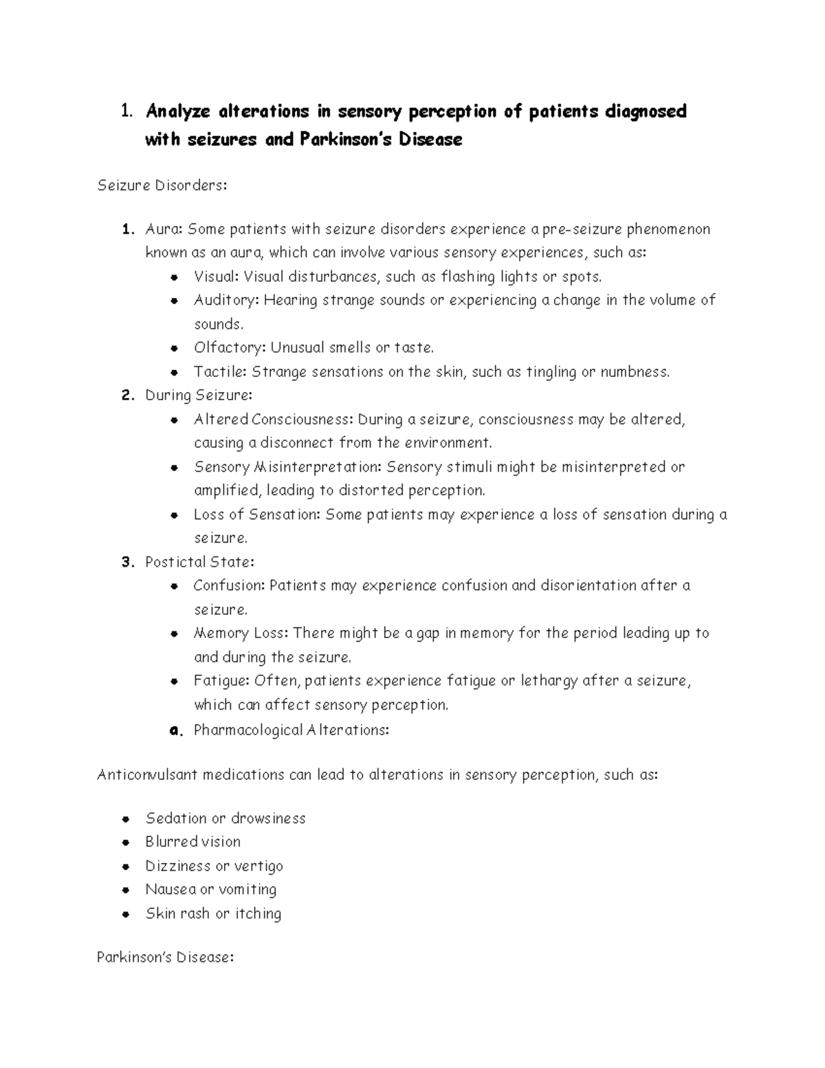 Sensory study guide - 1. Analyze alterations in sensory perception of ...