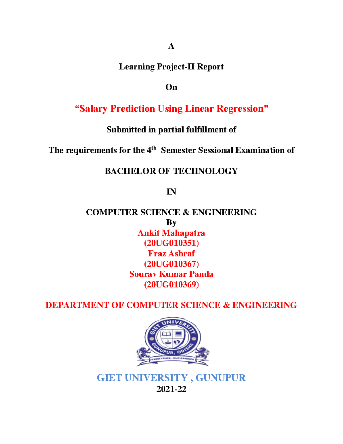 Learning Project-II Annexure-4 - A Learning Project-II Report On