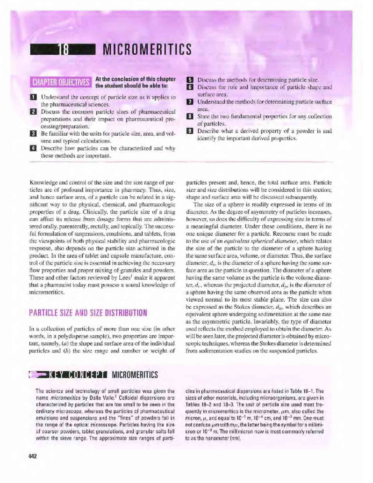 Chapter 18 Martins physical pharmacy and pharmaceutical sciences 6th edition - 18 MICROMERITICS ...