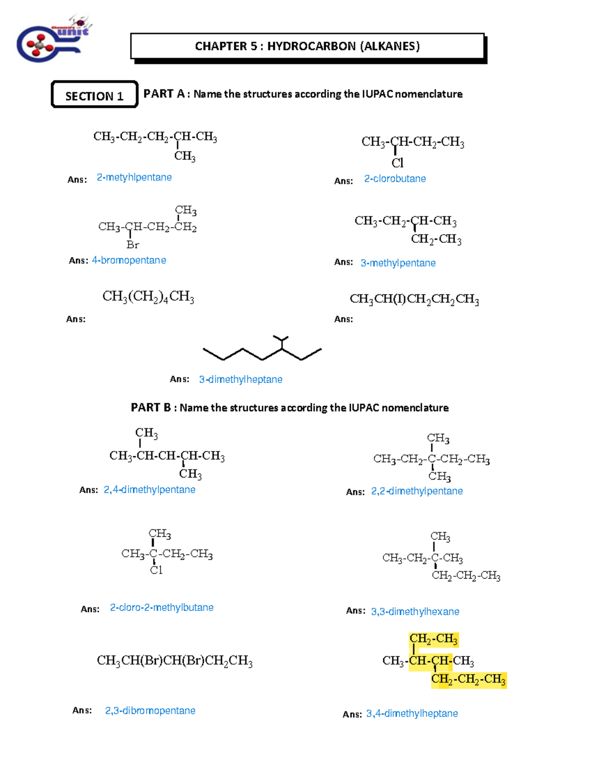 1. Nomenclature Alkane 1 - CHAPTER 5 : HYDROCARBON (ALKANES) PART A ...