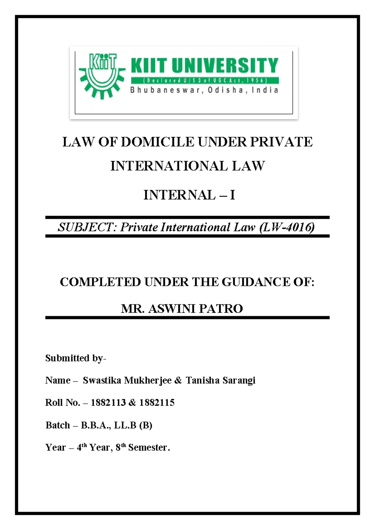LAW OF Domicile Under Private International LAW (1882113 ,1882115 ...