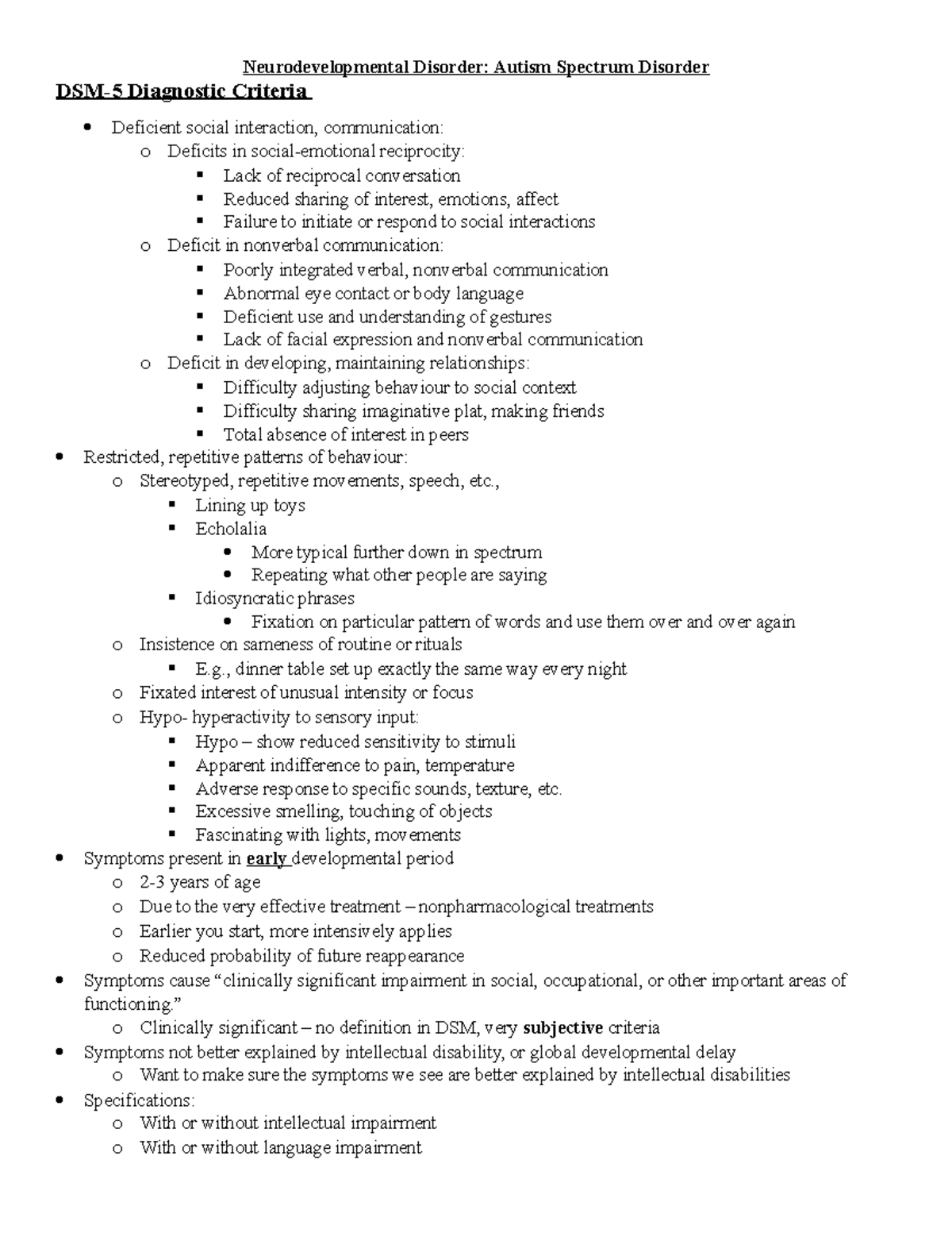 Autism Spectrum Disorder - DSM-5 Diagnostic Criteria Deficient social ...