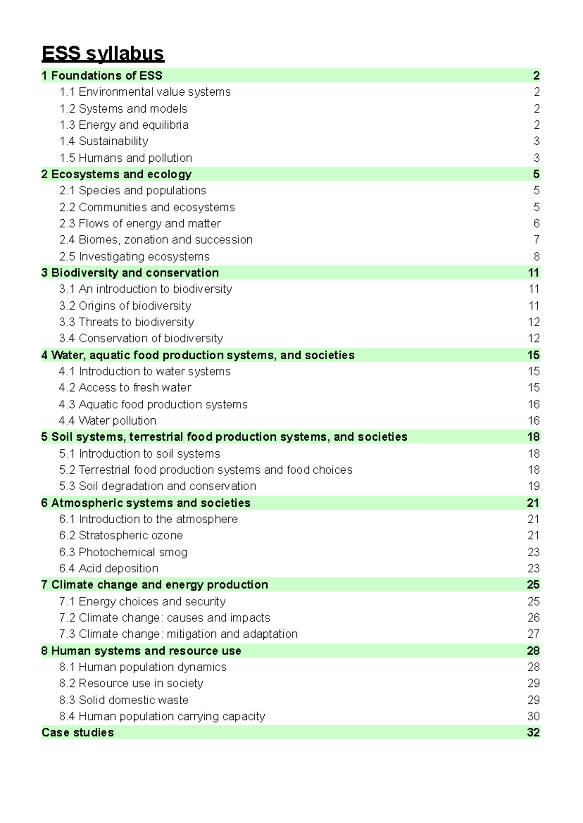 ESS full notes - ESS syllabus 1 Foundations of ESS 1 Environmental ...
