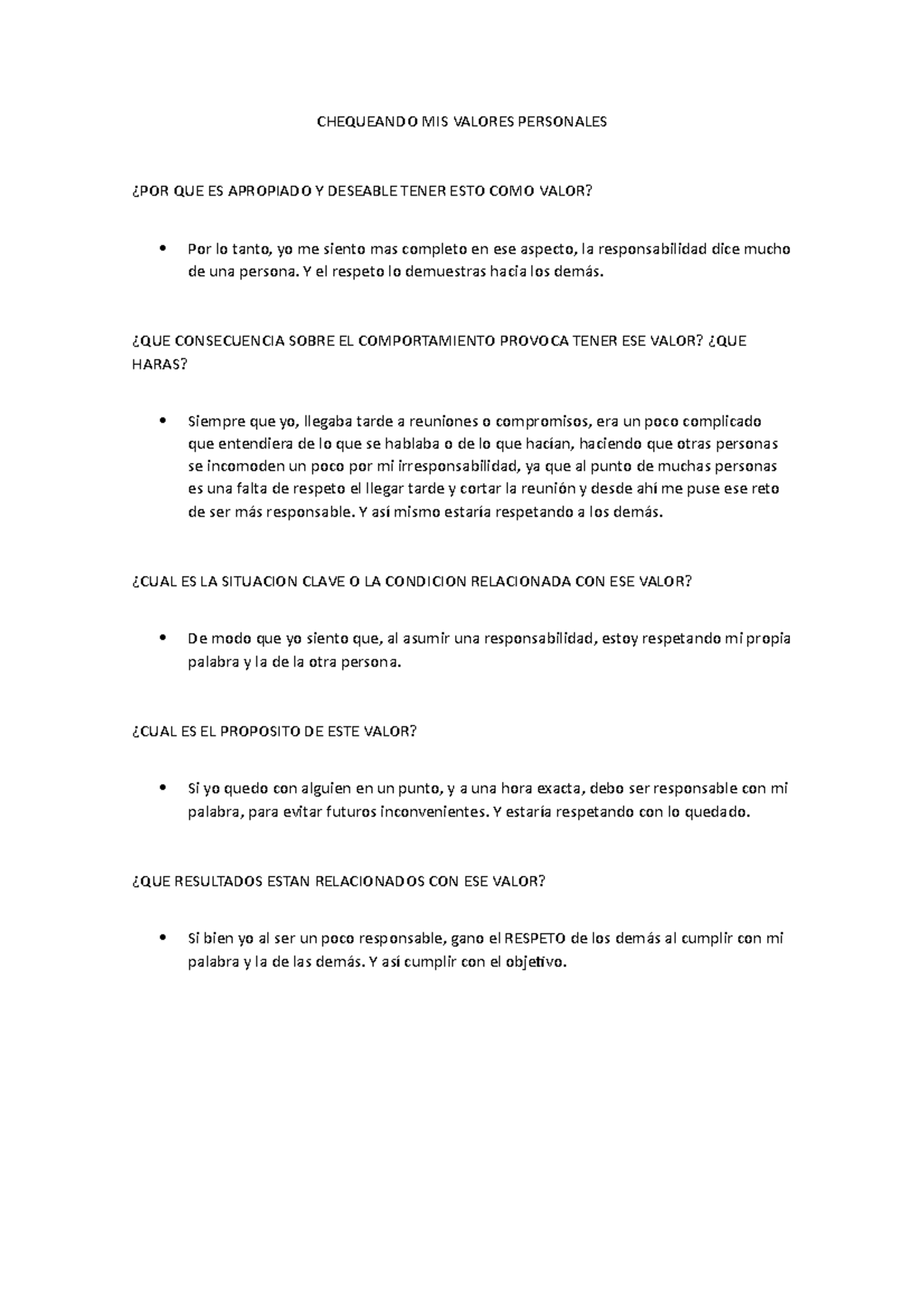 Chequeando MIS Valores Personales - CHEQUEANDO MIS VALORES PERSONALES ...