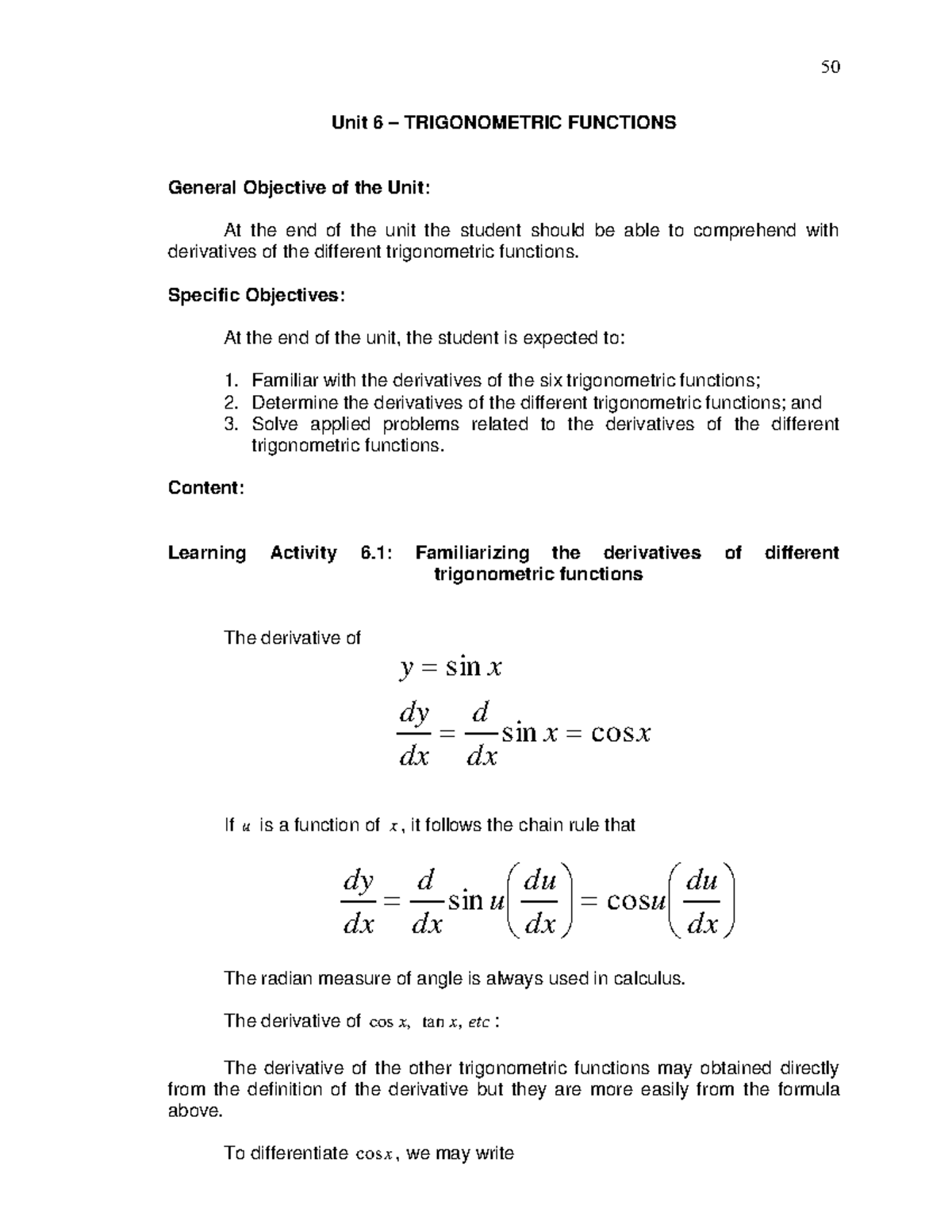 Unit 6 Trigonometric Functions - Unit 6 – TRIGONOMETRIC FUNCTIONS ...