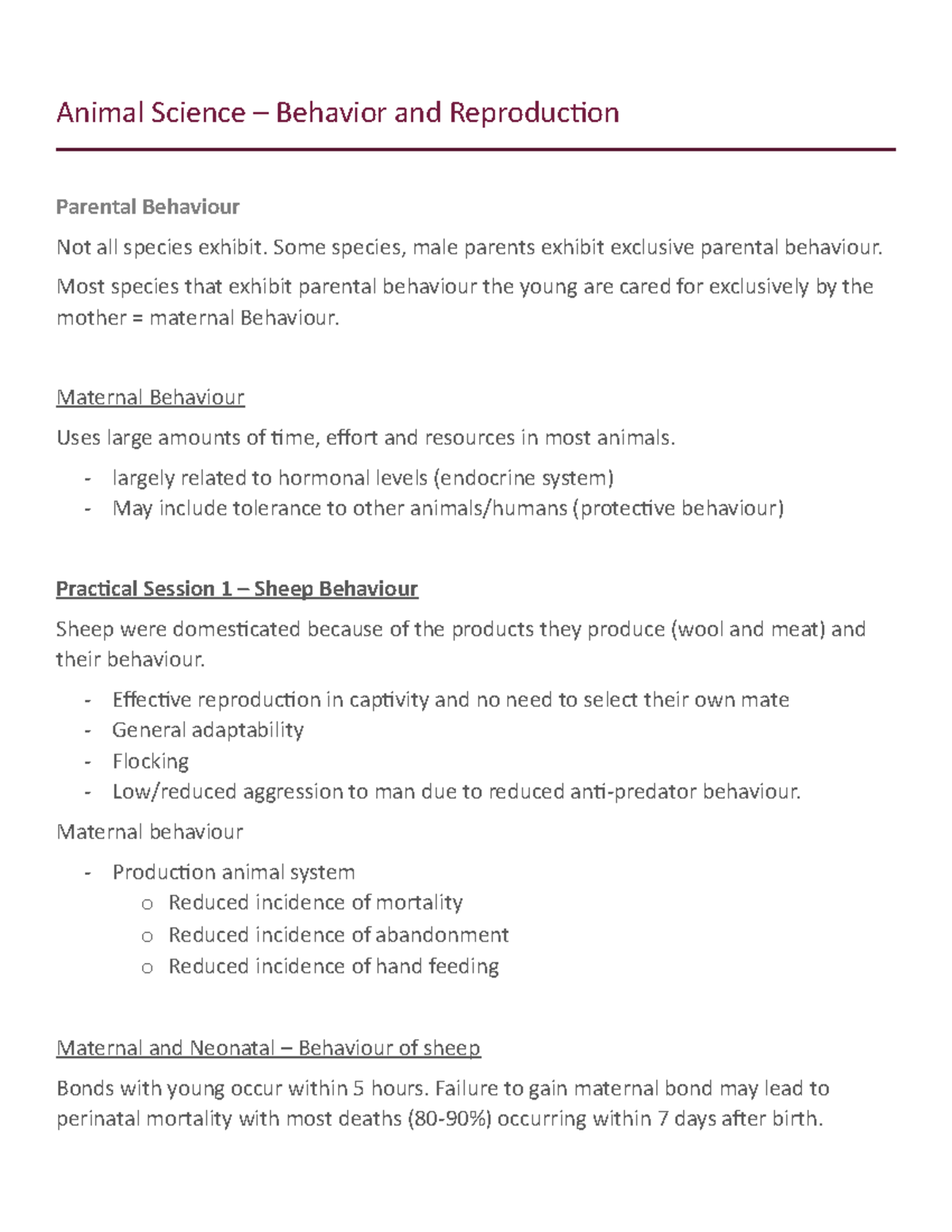 Animal Science – Behavior and Reproduction - Animal Science – Behavior ...