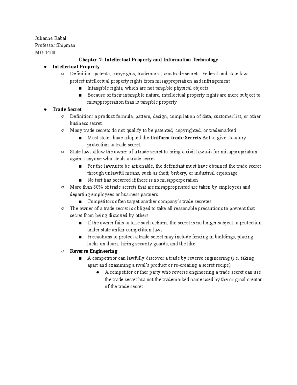 Chapter 7 Intellectual Property and Information Technology - Julianne ...
