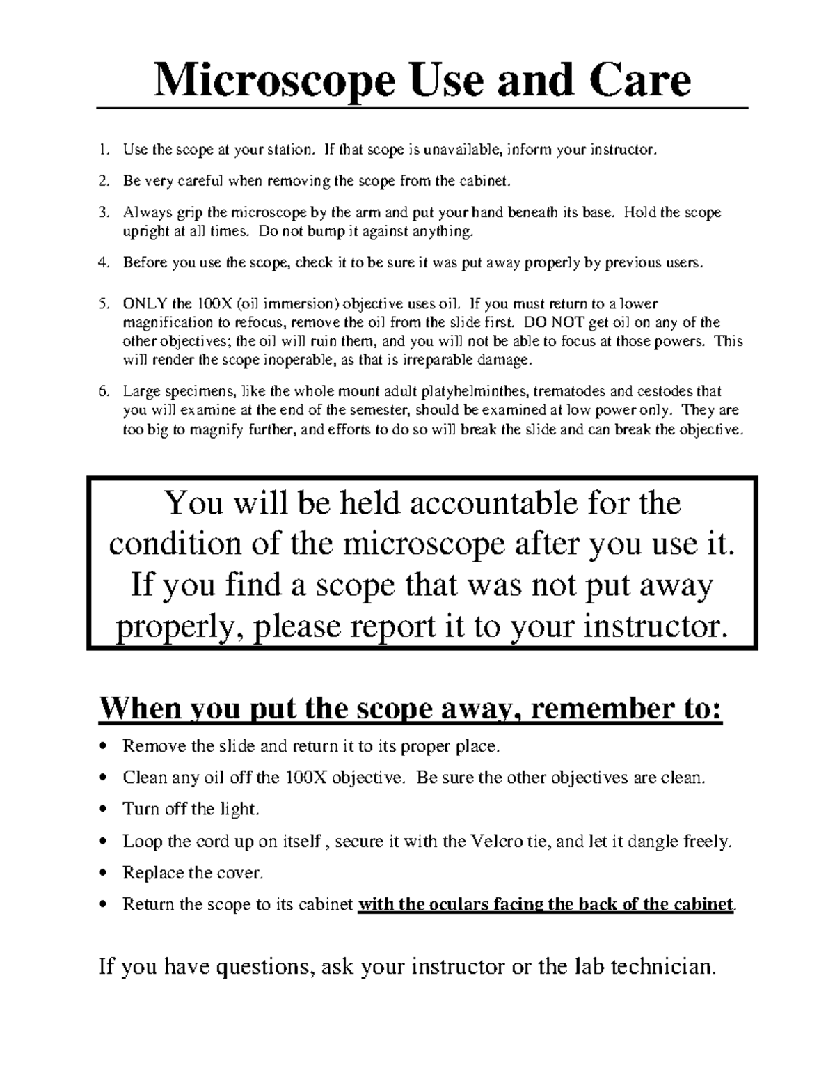 Microscope Use and Care - If that scope is unavailable, inform your ...