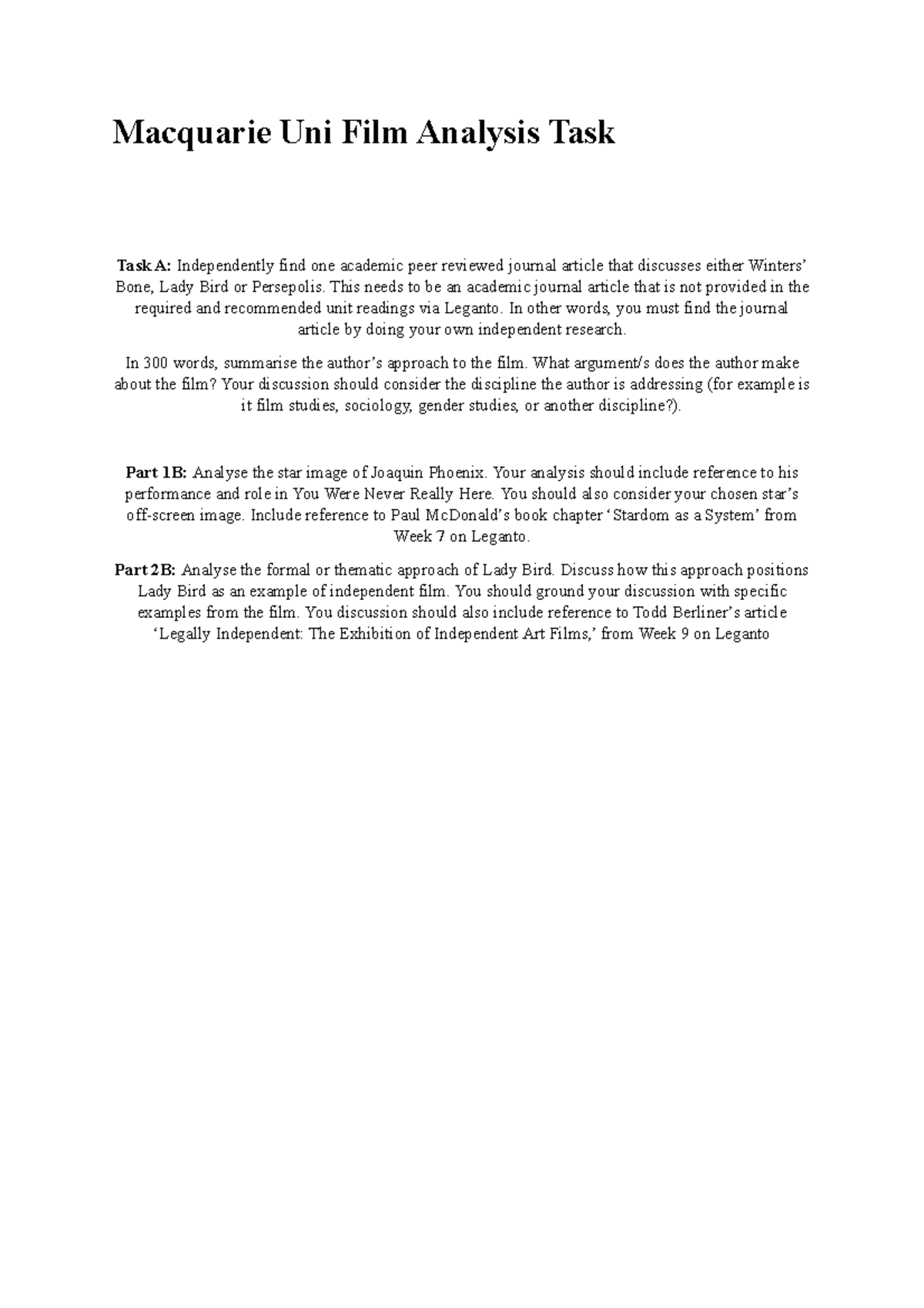 Film analysis task Visual Media - Macquarie Uni Film Analysis Task Task ...