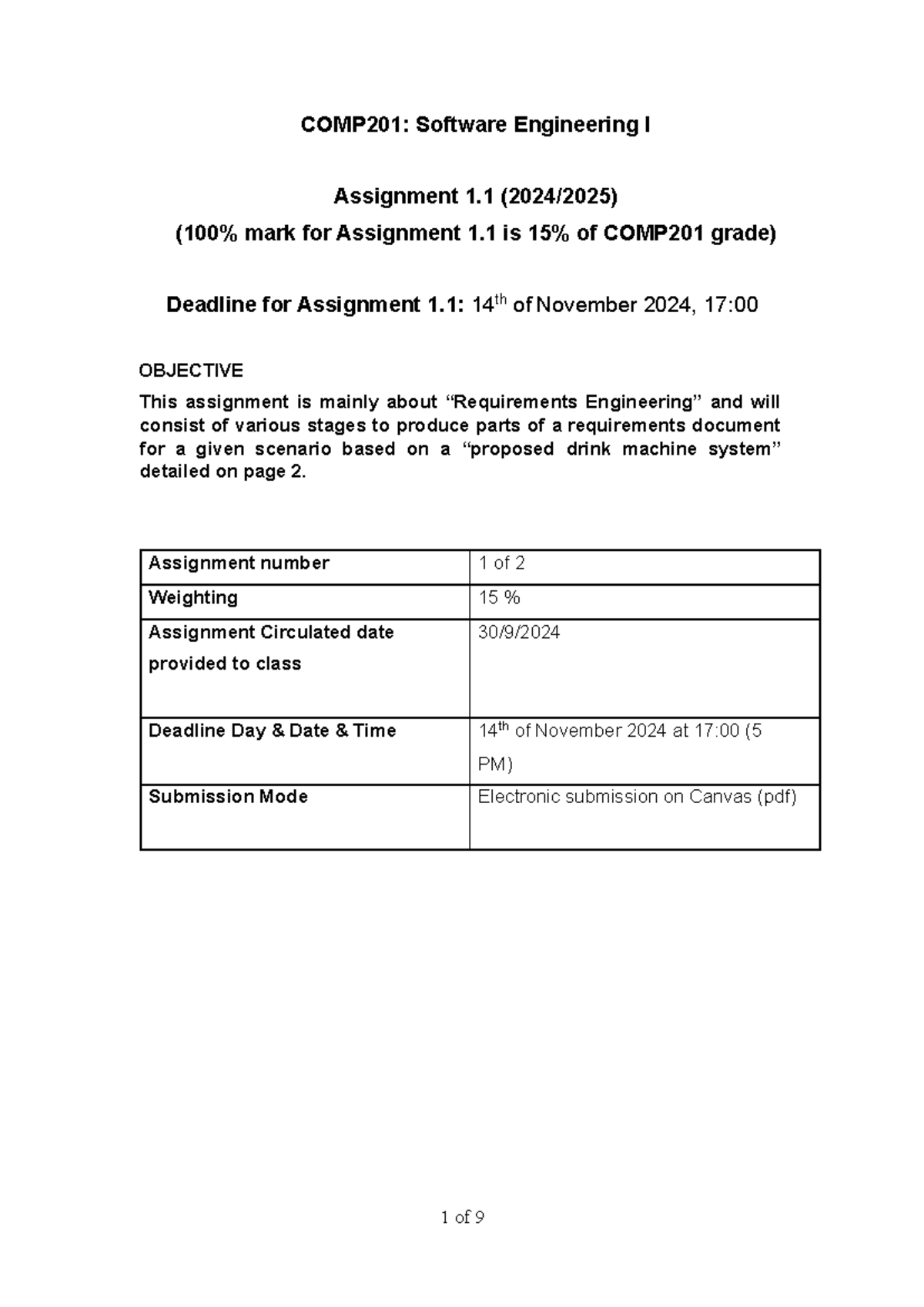 Assignment 1 2024-25 - COMP201: Software Engineering I Assignment 1 (202 4 /202 5 ) (100% mark ...