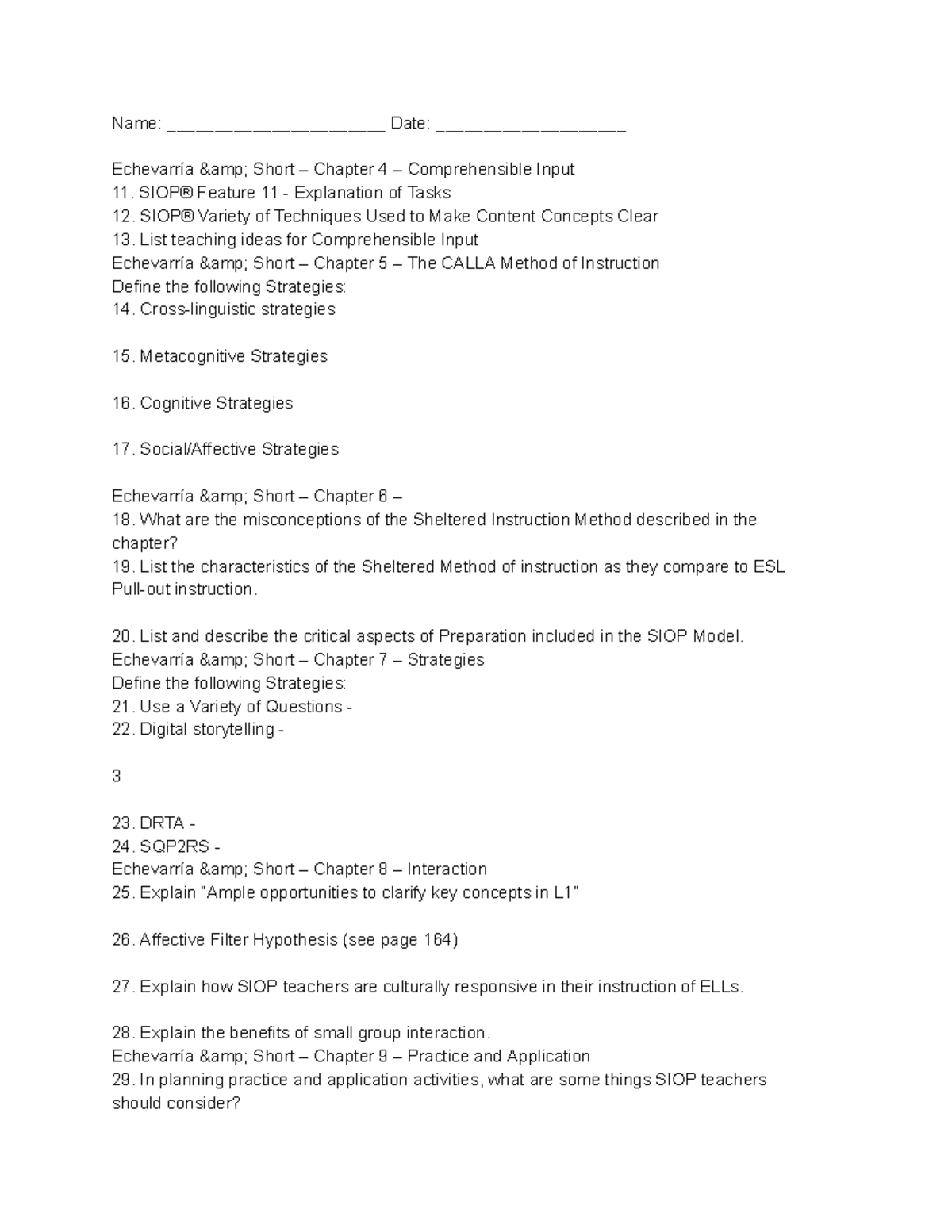 Cs 4349 Midterm Review Sheet Name Date 