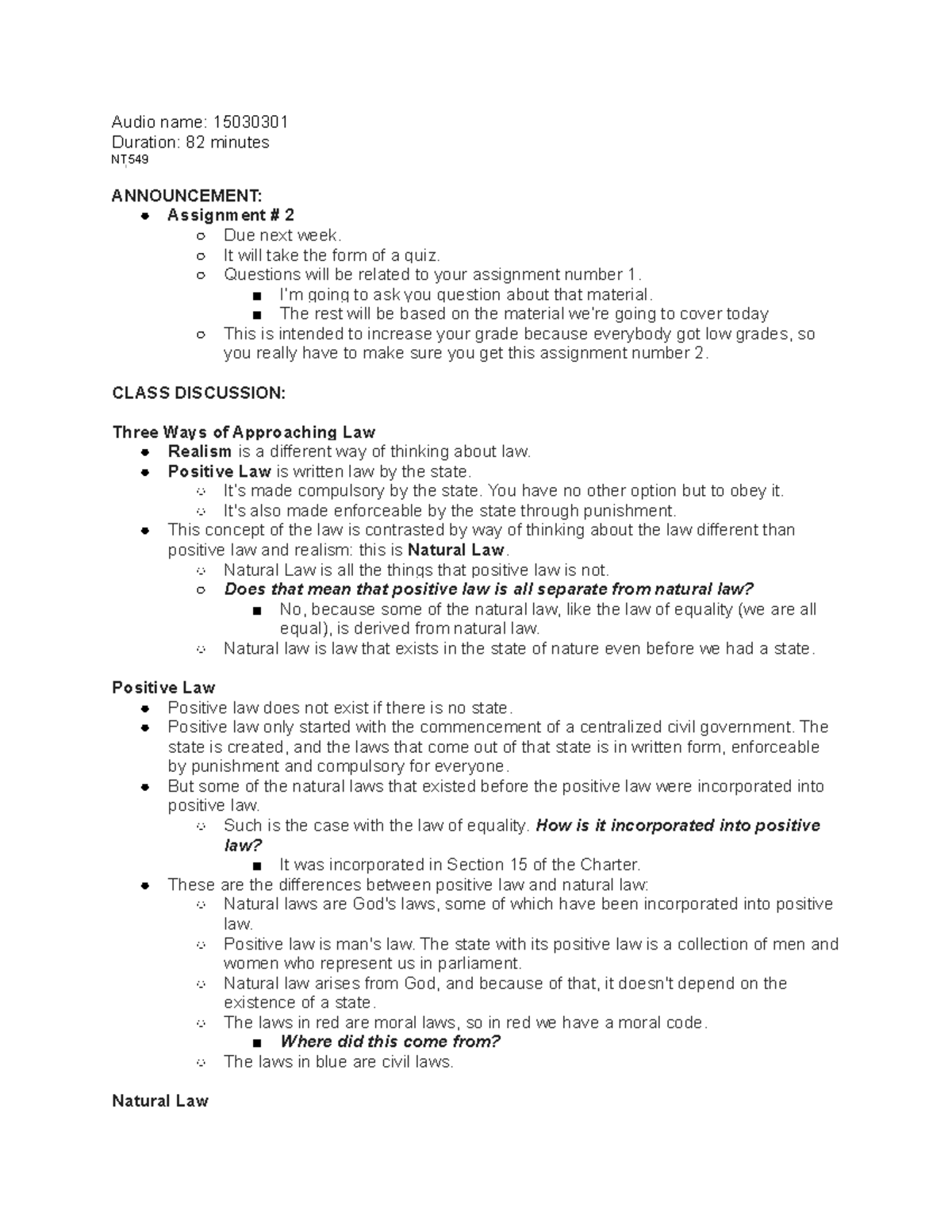 POL Class 7 notes - Audio name: 15030301 Duration: 82 minutes NT549 ...