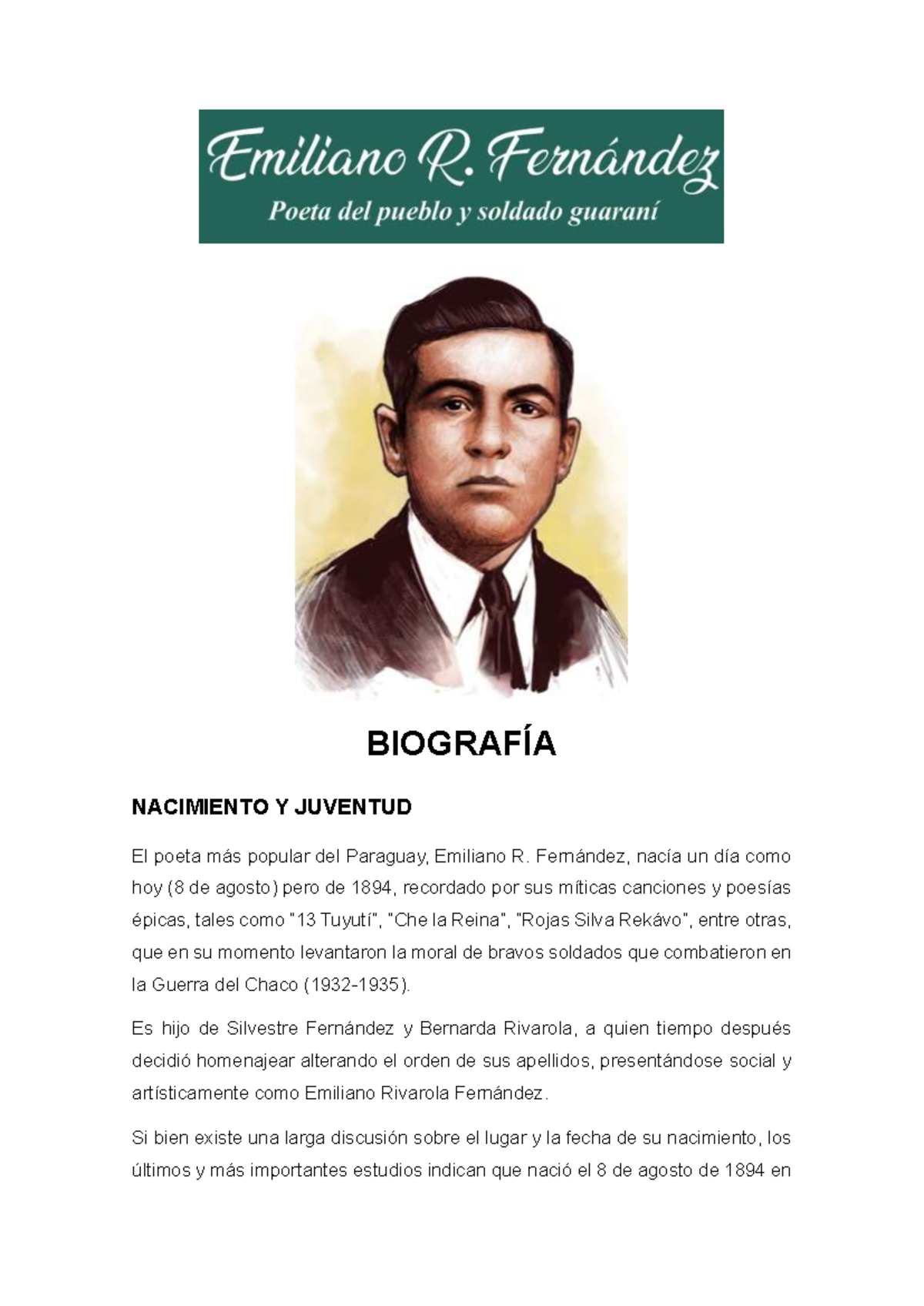 Biografía emiliano r fernandez - BIOGRAFÍA NACIMIENTO Y JUVENTUD El ...