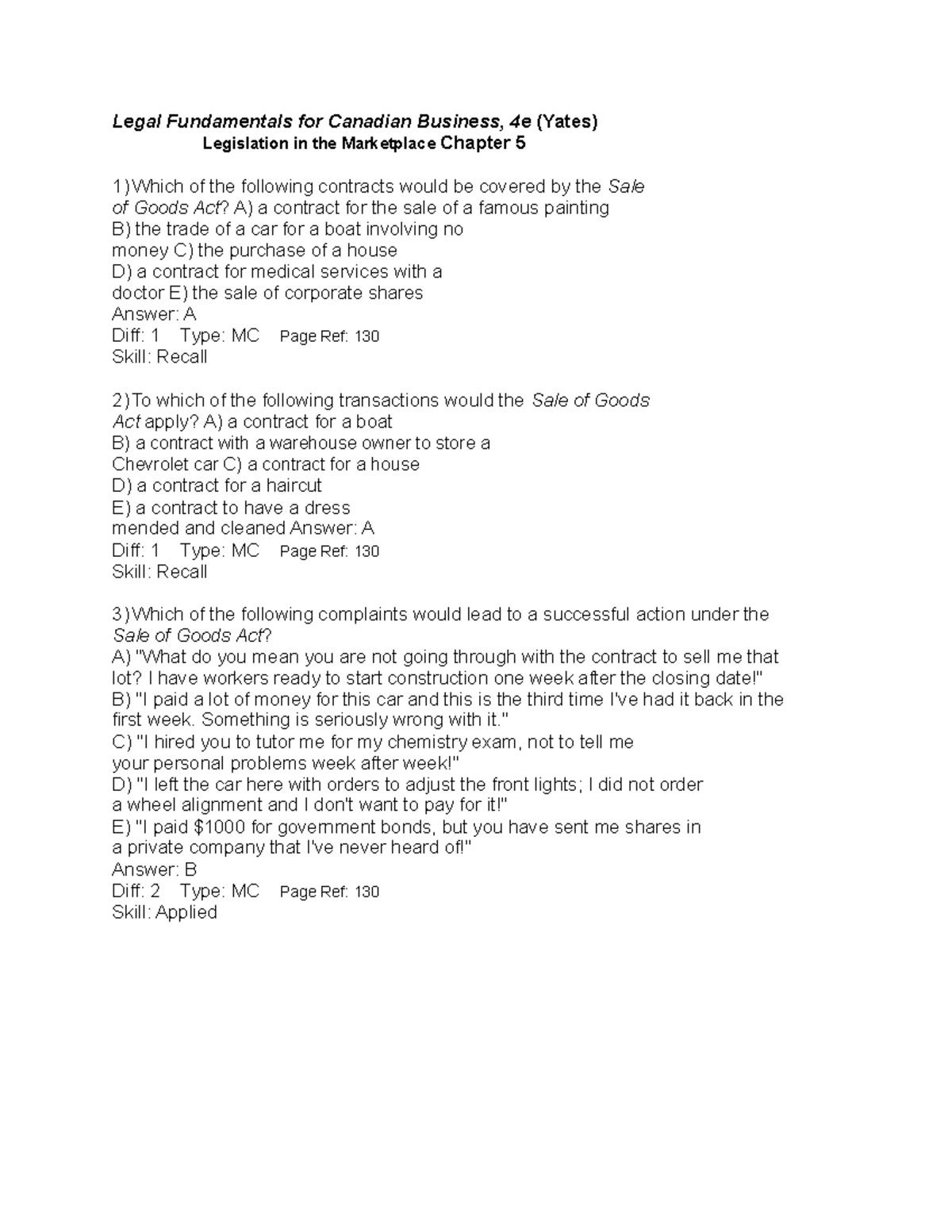 Chapter 7blaw - Legal Fundamentals for Canadian Business, 4e (Yates ...