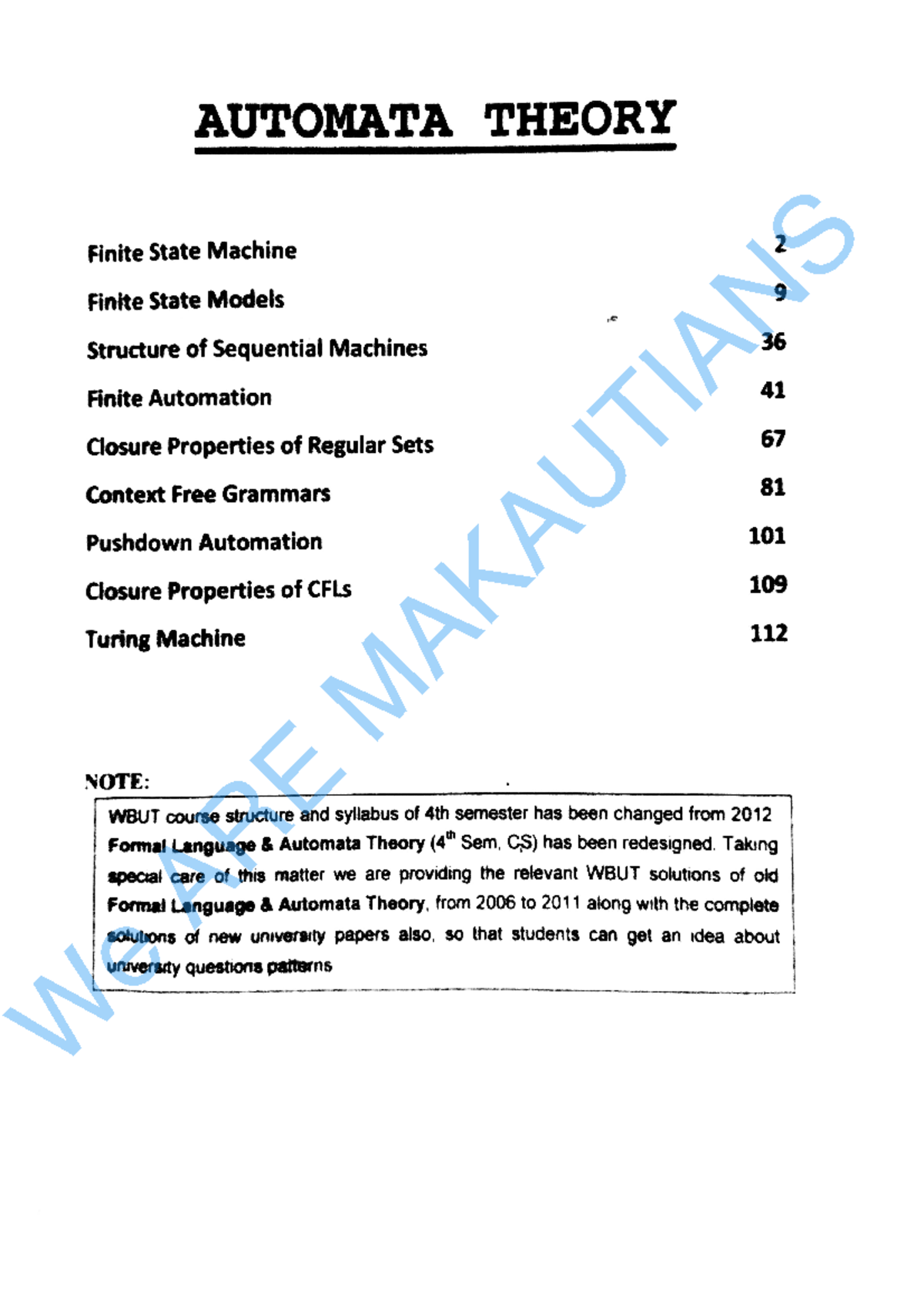 Formal Language and Automata Theory Organizer, MAKUT - AUTOMATA THEORY ...