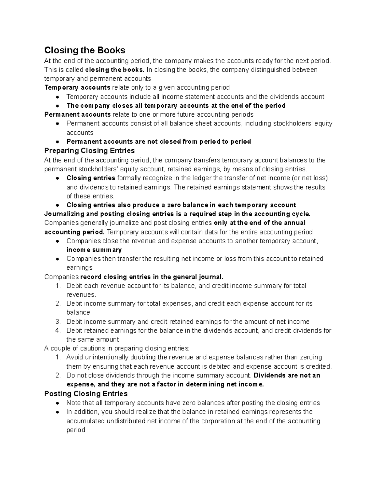 Financial accounting module 3 notes - Closing the Books At the end of ...