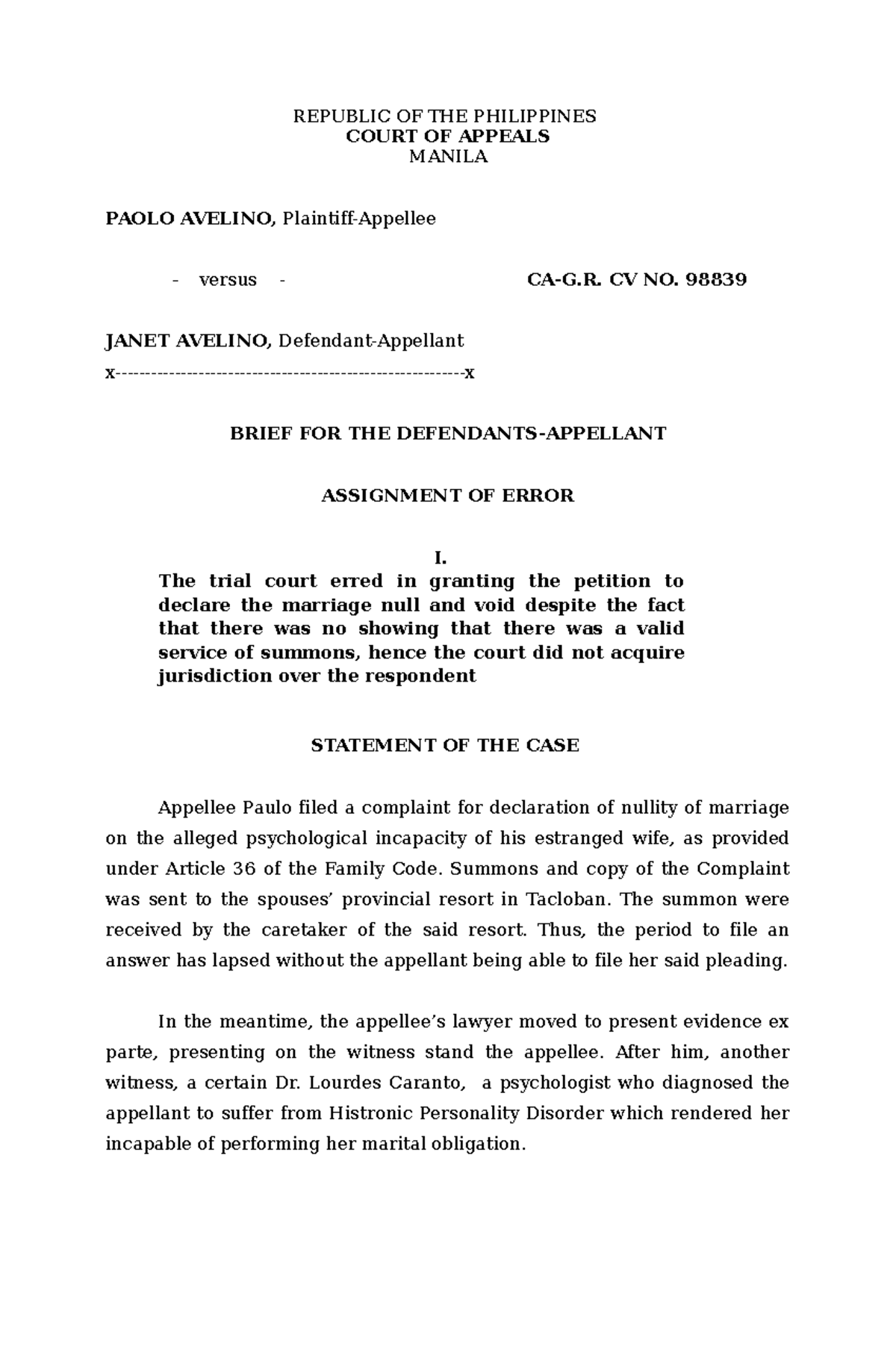 229850721 Appellant s Brief - REPUBLIC OF THE PHILIPPINES COURT OF ...