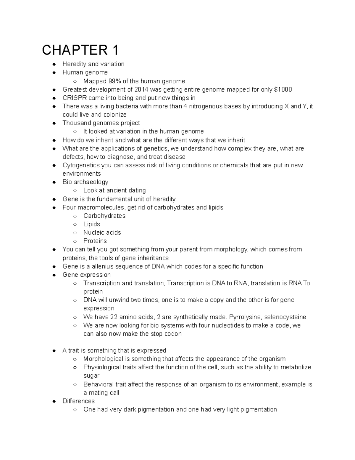 Genetics final study guide - CHAPTER 1 Heredity and variation Human ...