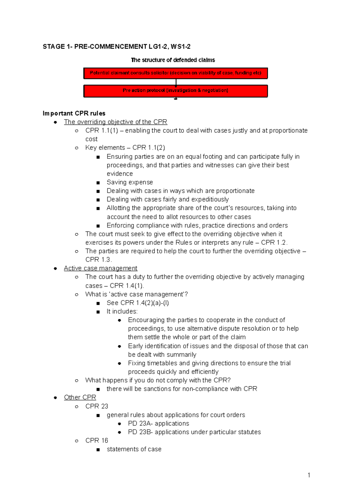 LPC Civil Lit Revision - STAGE 1- PRE-COMMENCEMENT LG1-2, WS1 ...